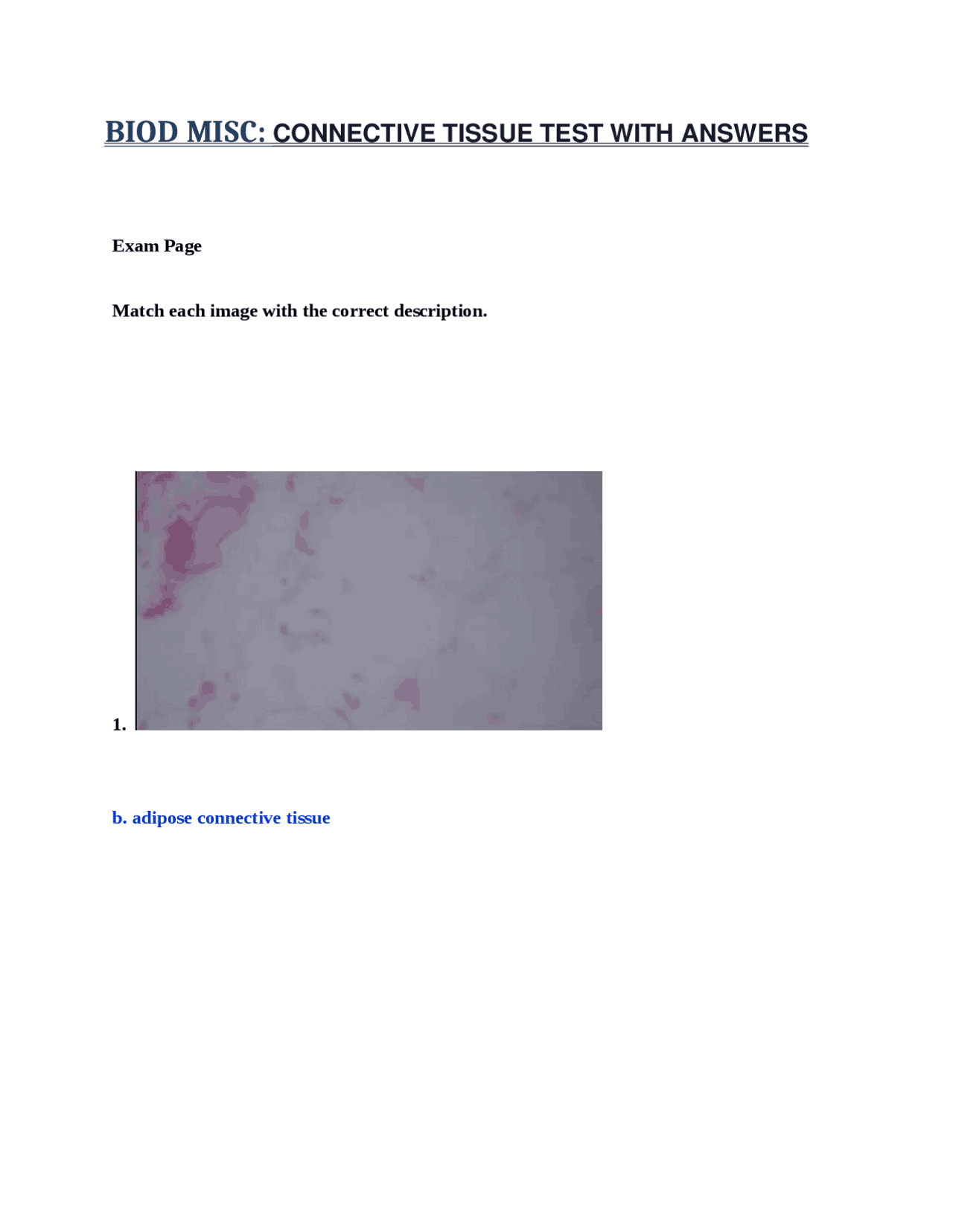 BIOD MISC: CONNECTIVE TISSUE TEST WITH ANSWERS Exam Page | Exams ...