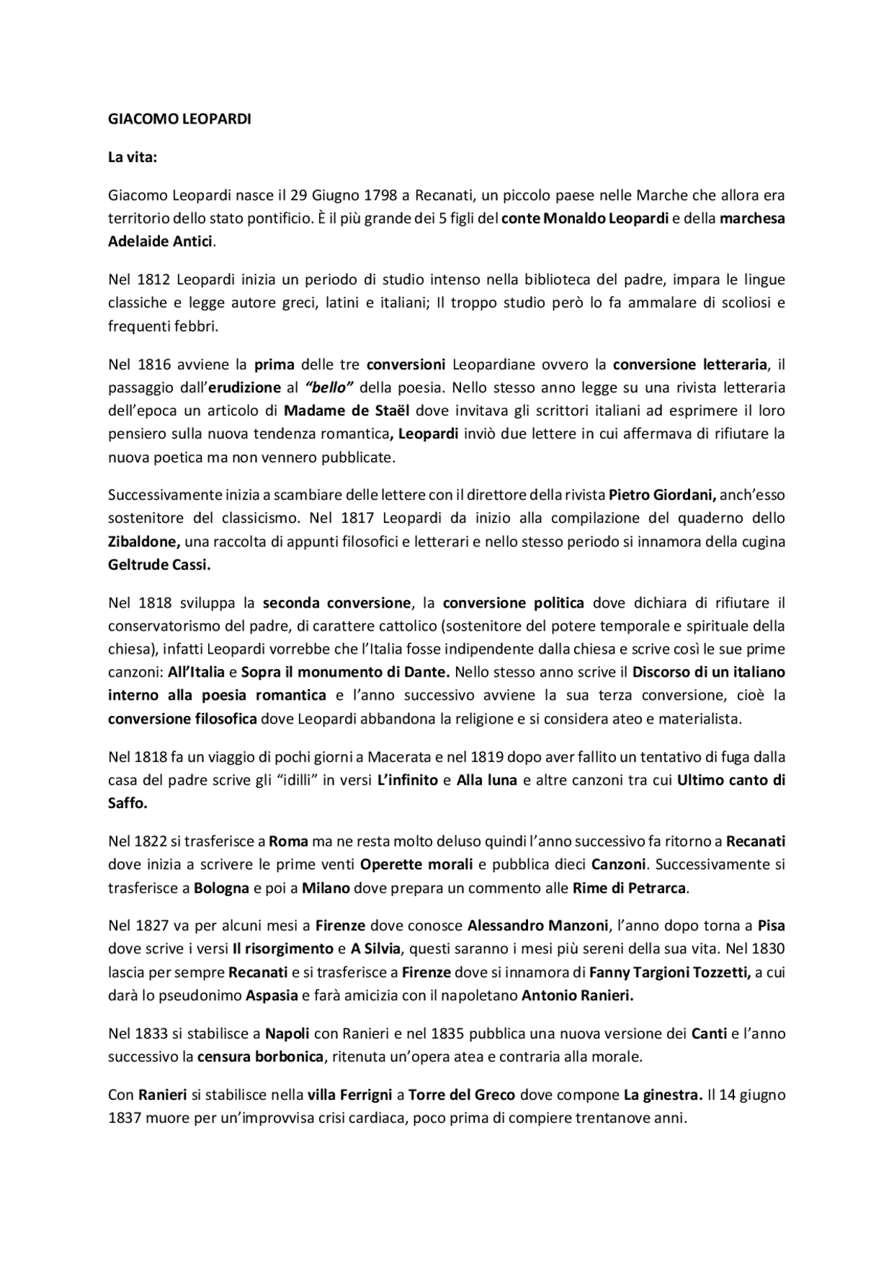 Giacomo Leopardi Docsity