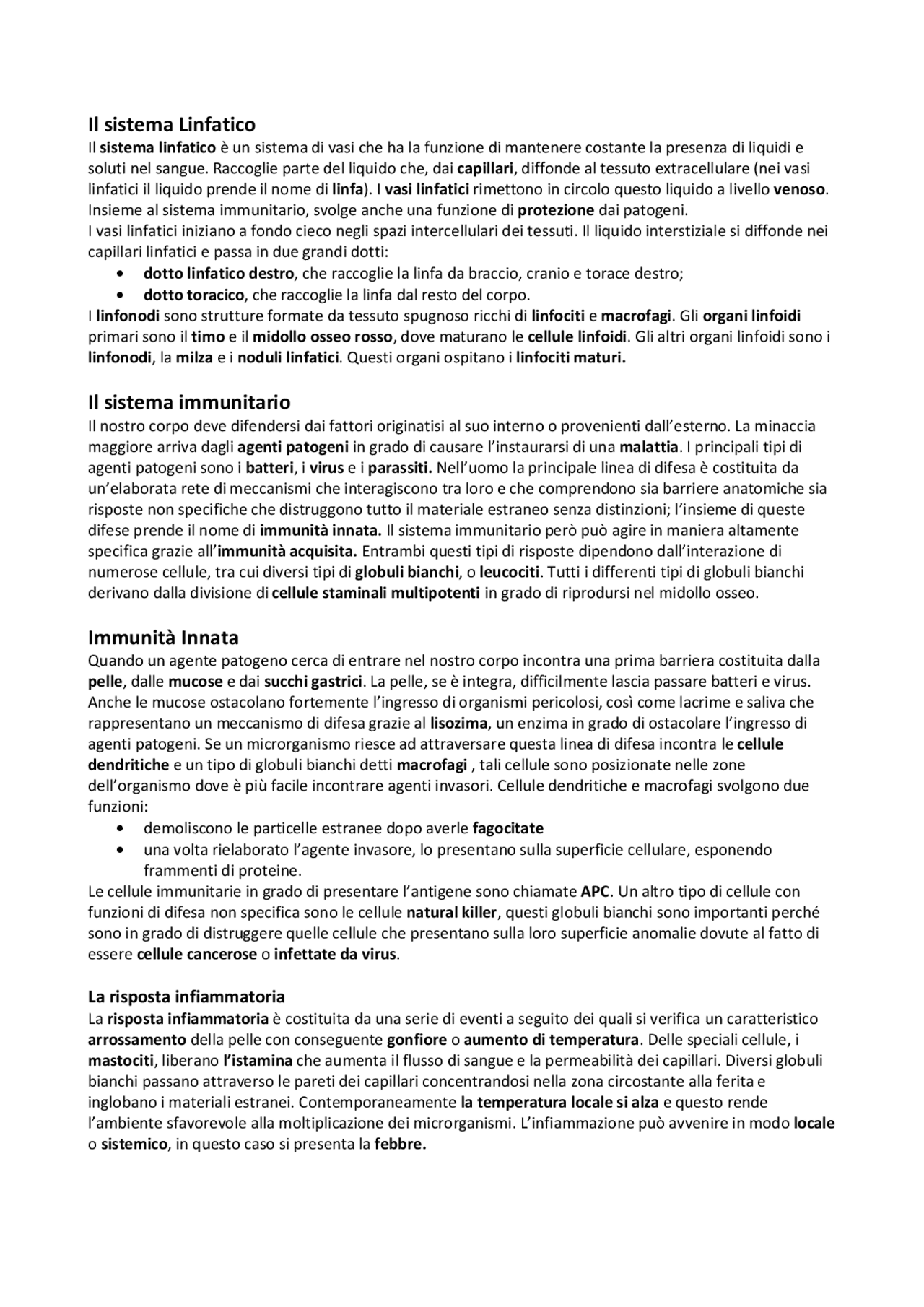 Il Sistema Linfatico Immunitario Docsity