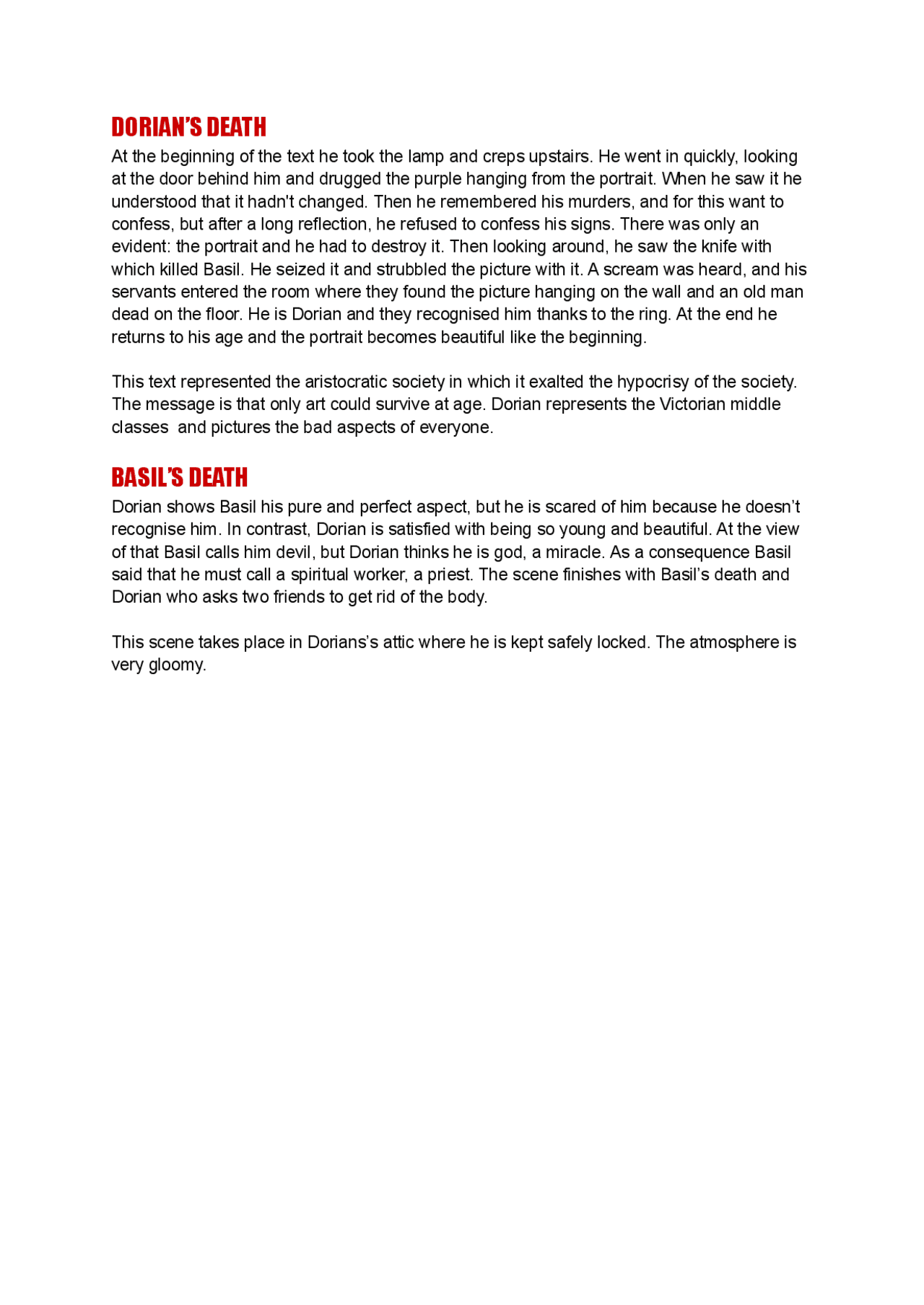 Dorian's and Basil's death - Docsity