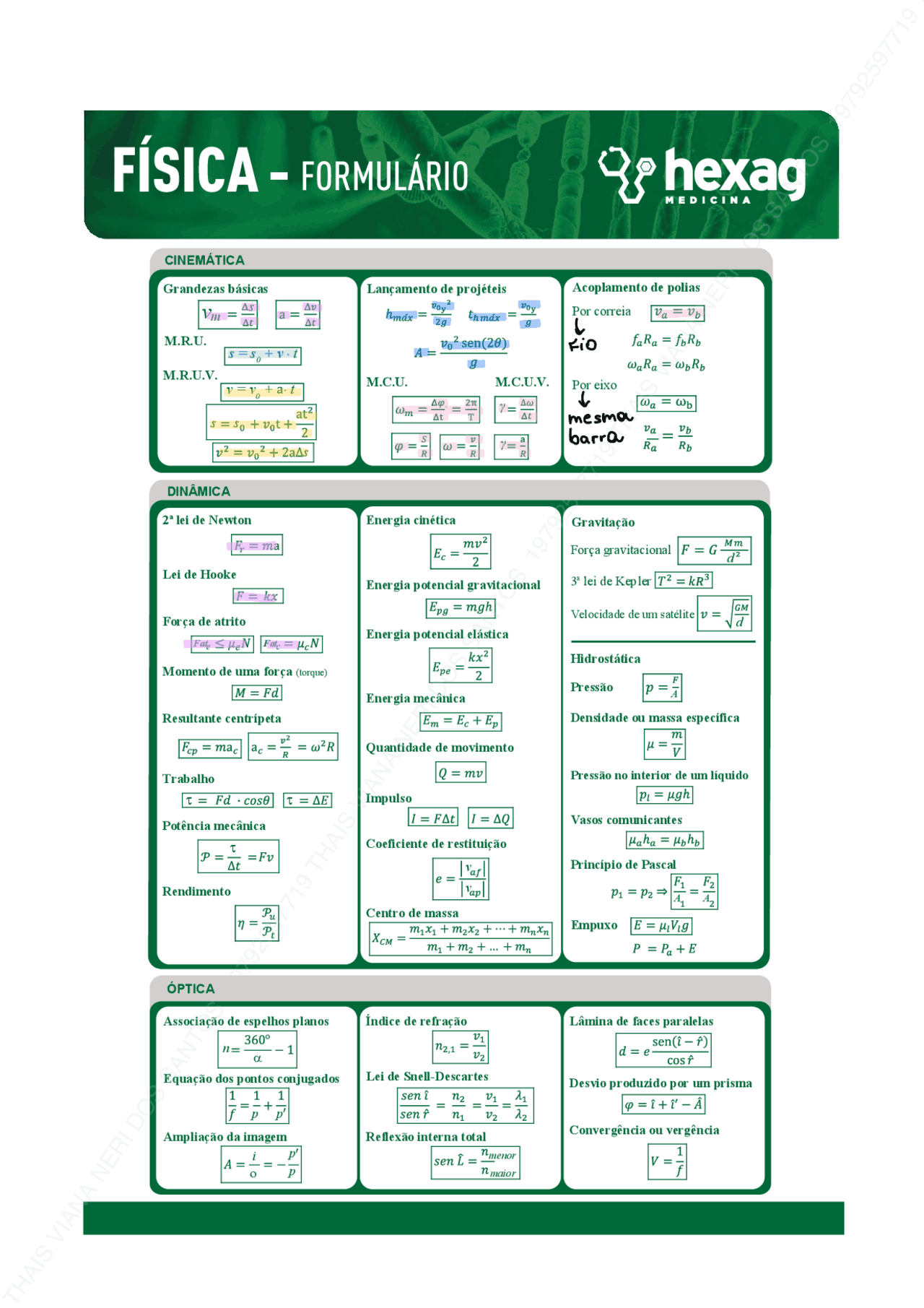 Resumao De Física Todas As Formulas Em Pdf Formulario Transcrições