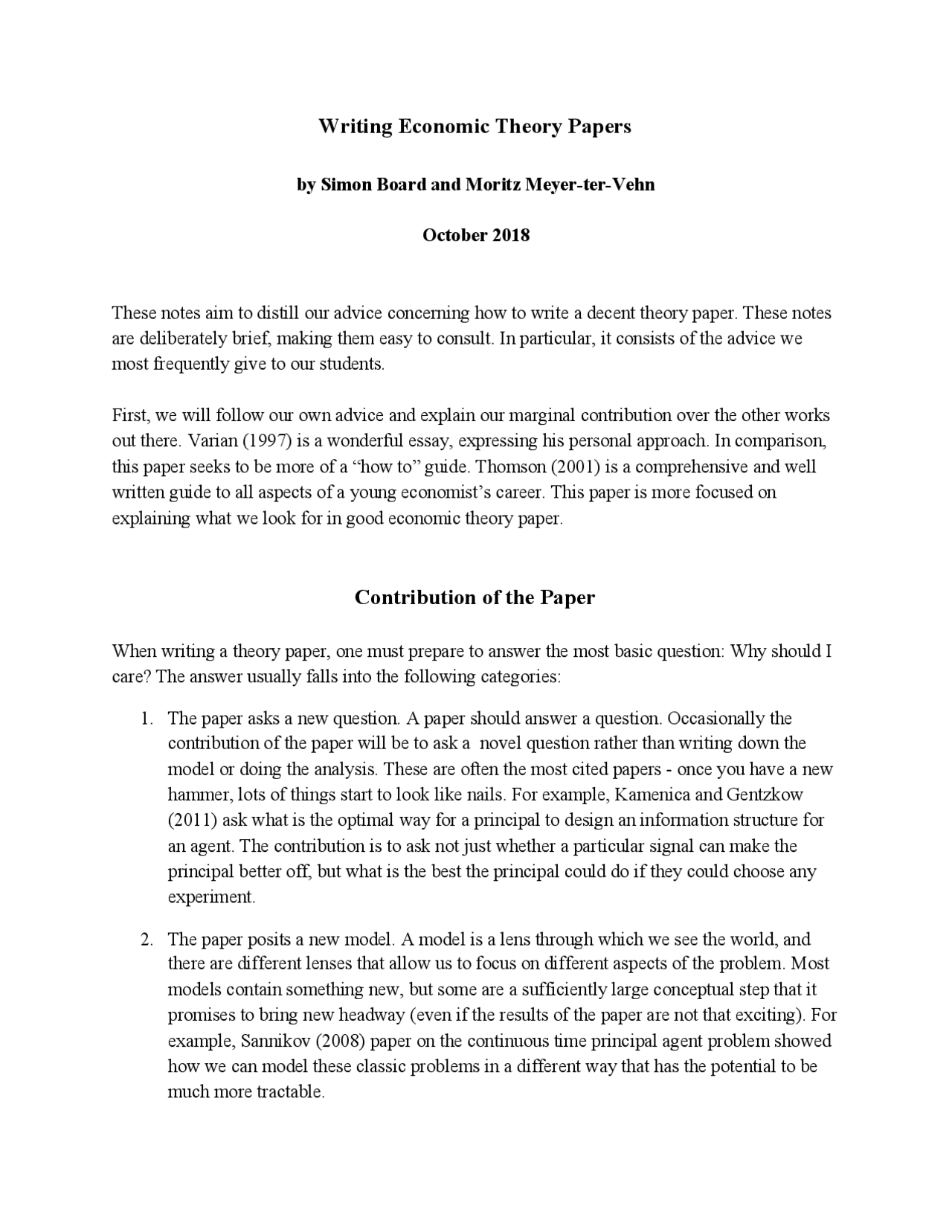 Economic Writing Theory Papers - Docsity