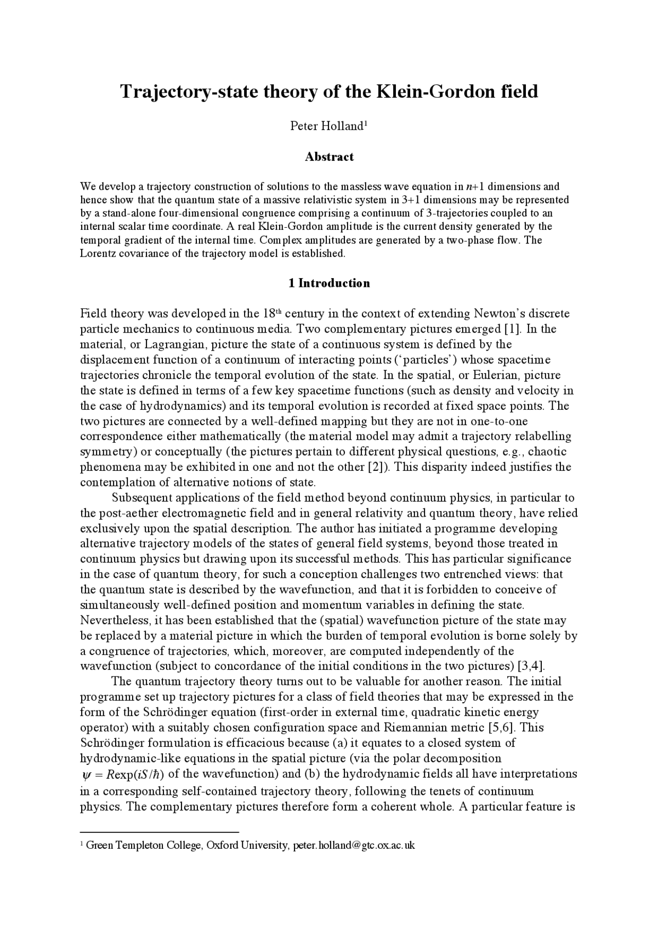 Trajectory - State Theory of Klein Gordon Field - Docsity