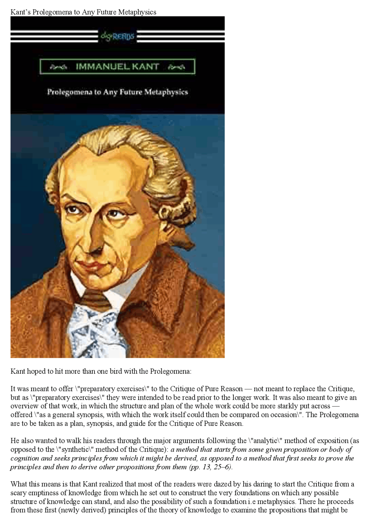 Kant prolegomena summary | Summaries Advanced Physics | Docsity