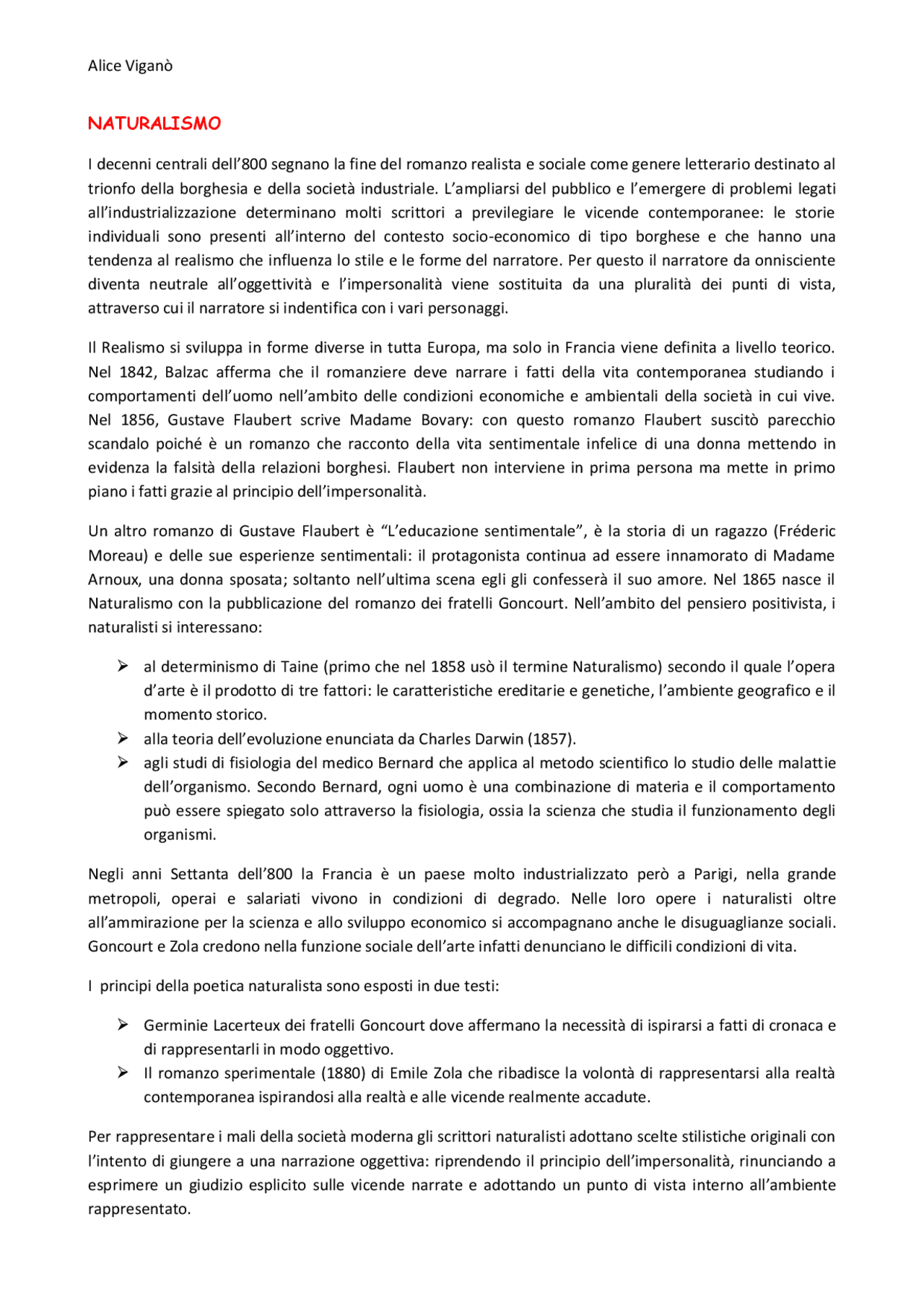 Naturalismo Francese Docsity