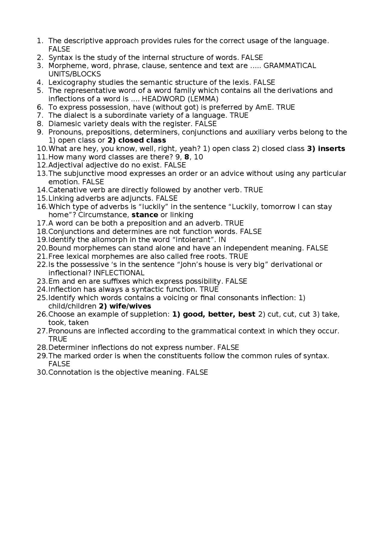 Domande esame Morfosintassi inglese - Docsity