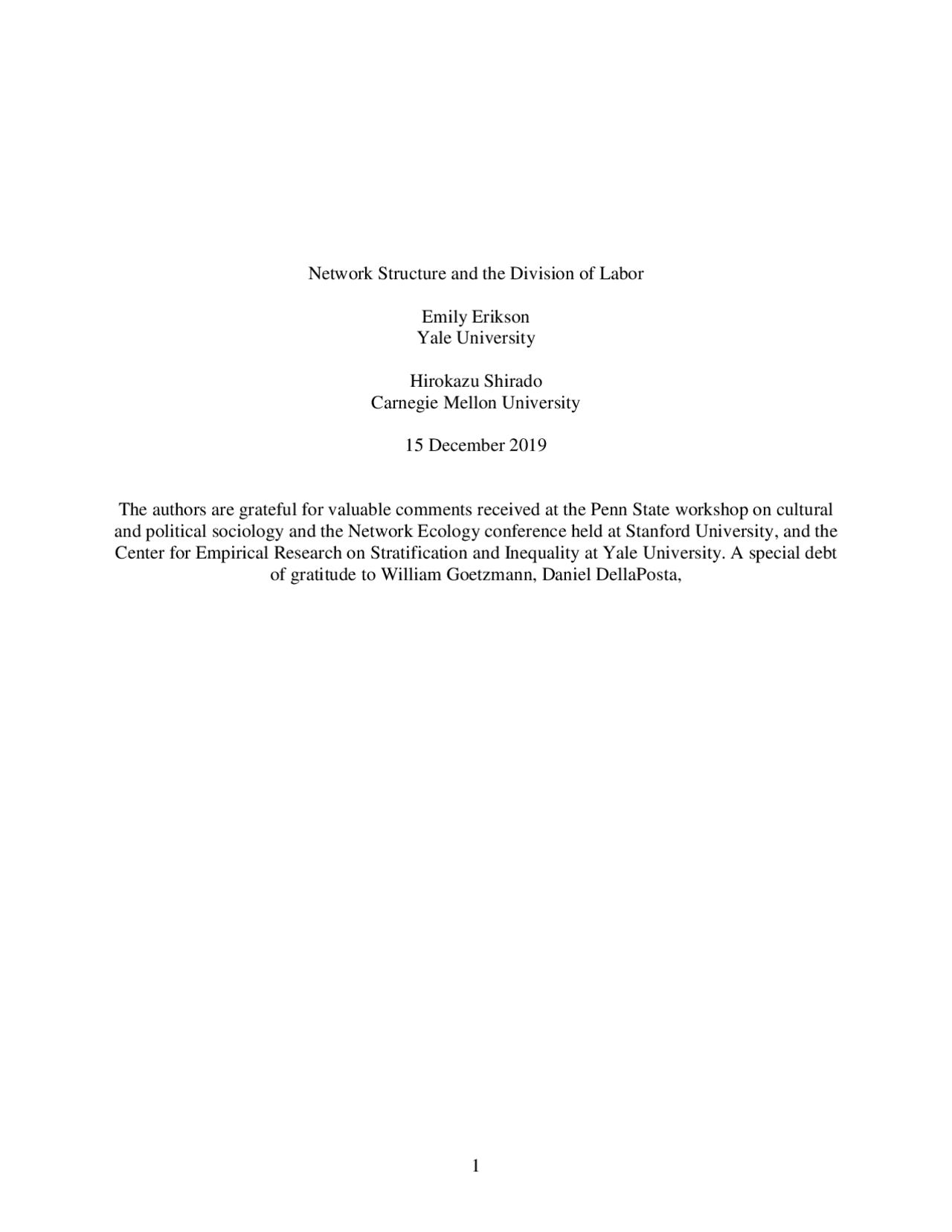 Network Structure And Division Of Labor Docsity