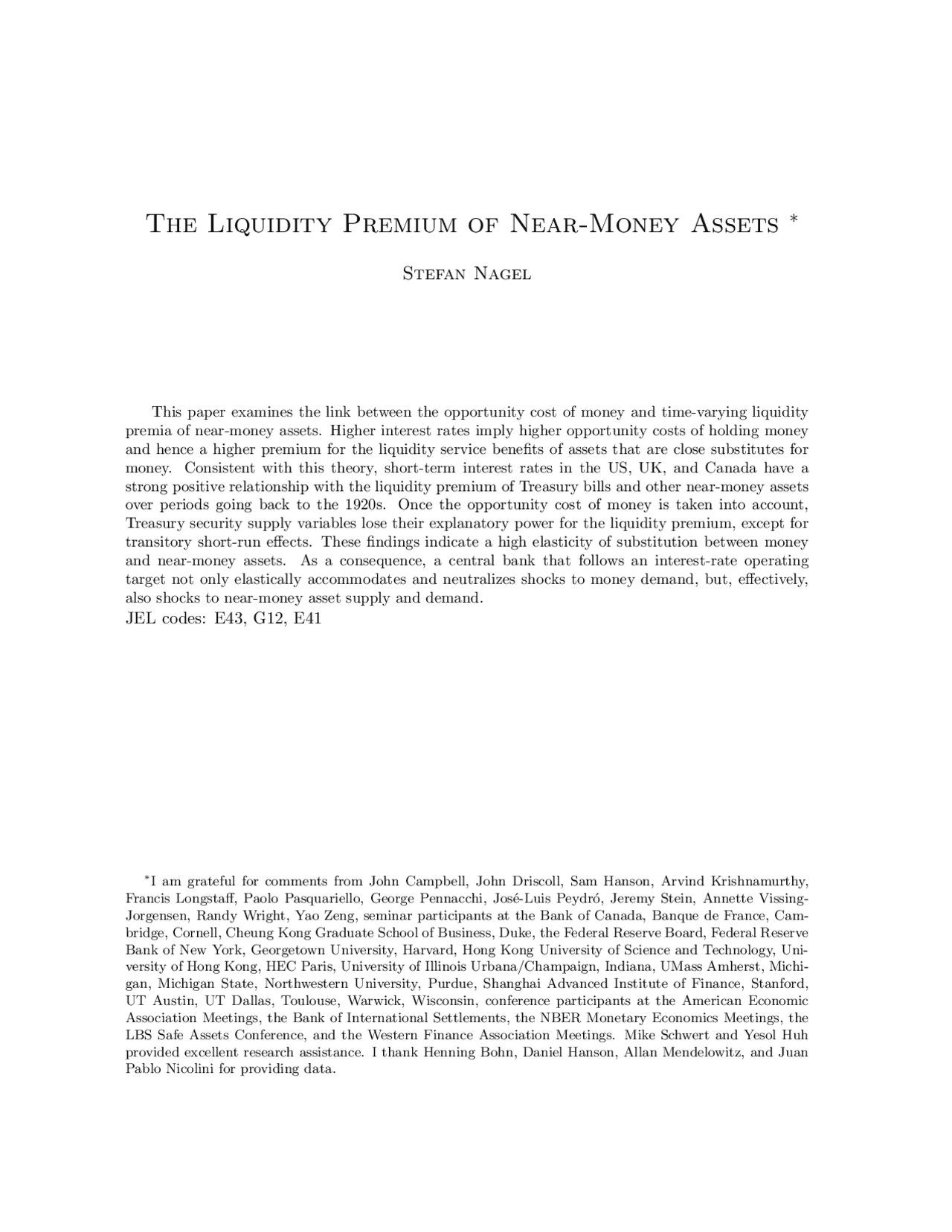 The Liquidity Premium of Near Money Assets - Docsity