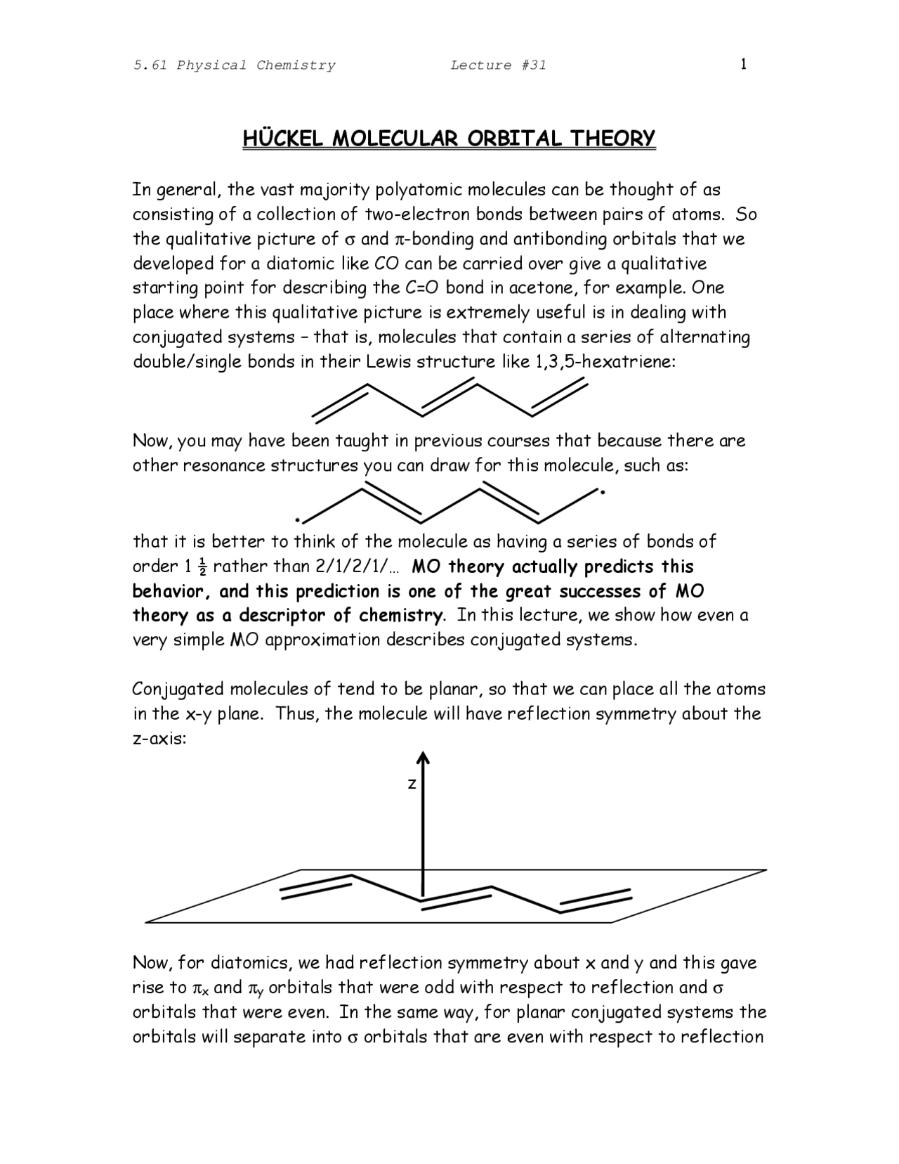 Huckel Molecular Orbital Theory Lecture Notes Docsity