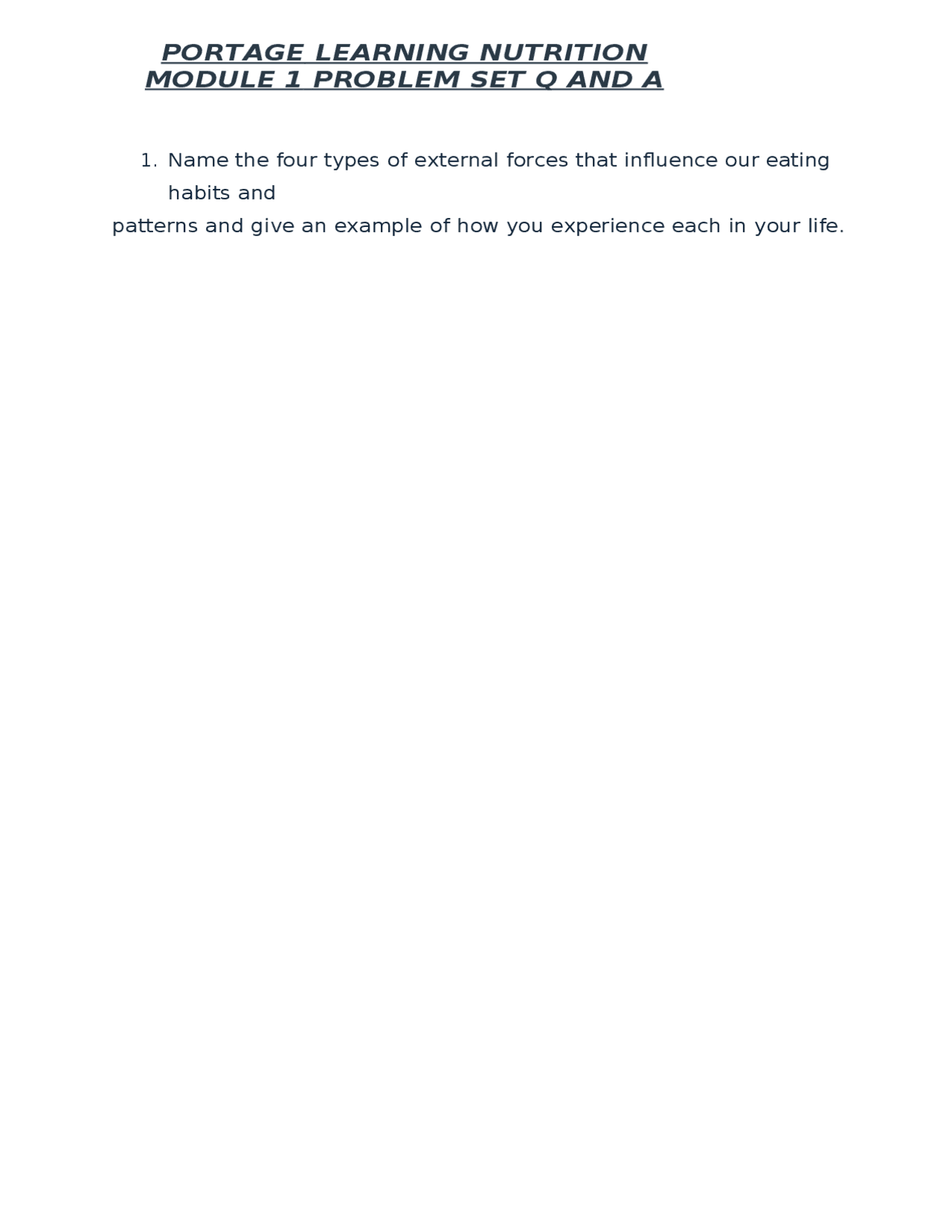 Portage Learning Nutrition Module 1 Problem Set Q And A Exams Nursing