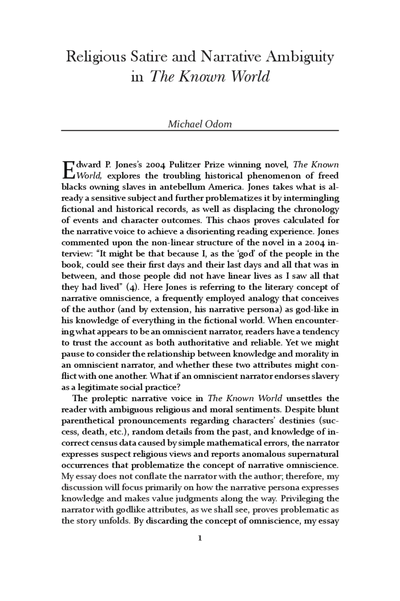 Religious satire and narrative ambiguity in known world - Docsity