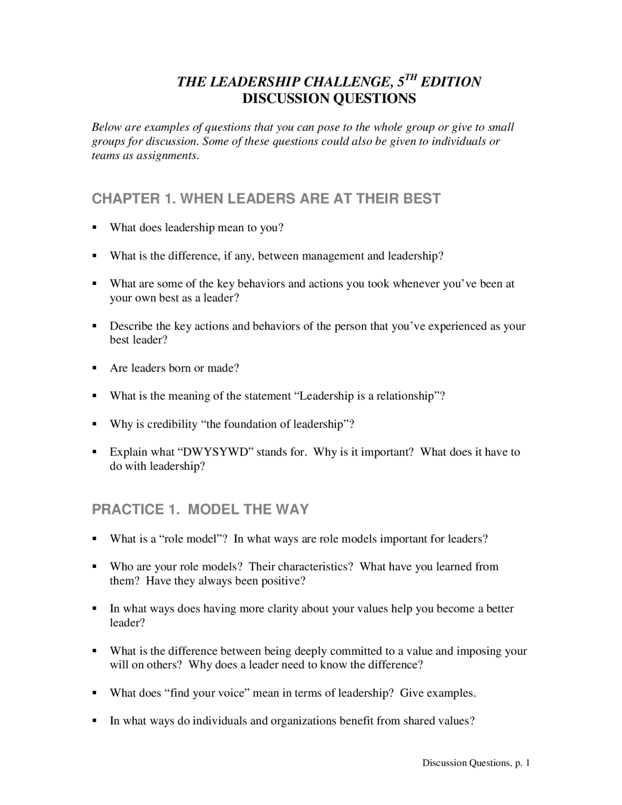 The leadership challenge 5th edition | Exercises Leadership and Team ...