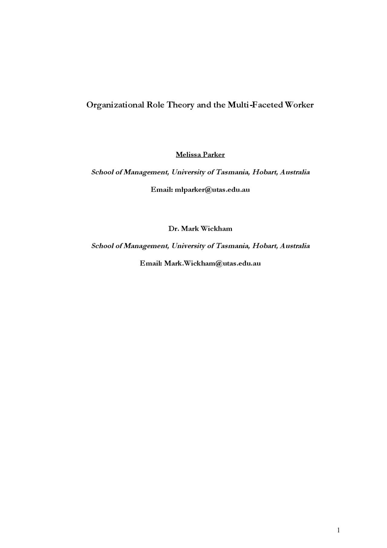 Organizational role theory and multi faceted worker - Docsity