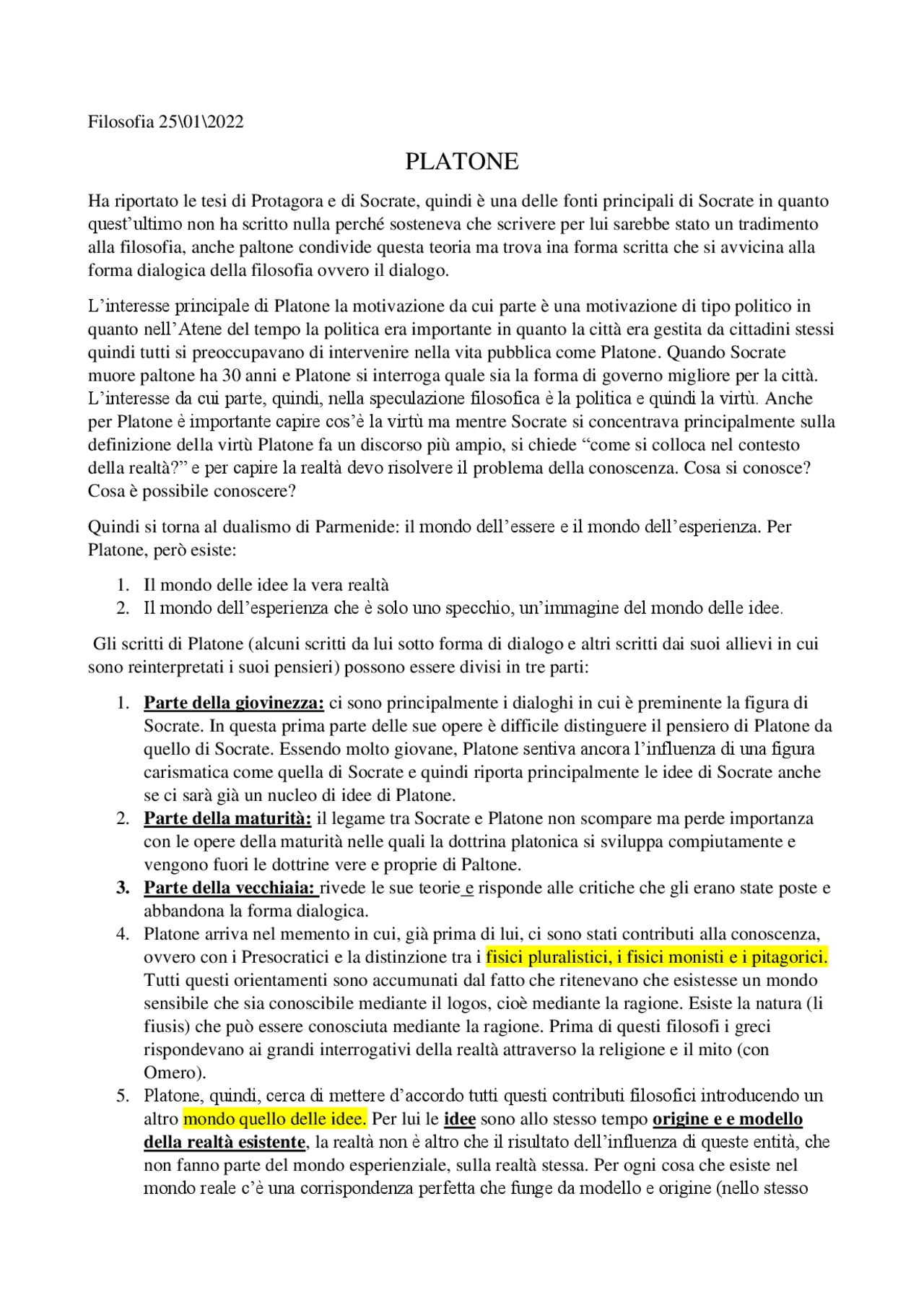 Platone Appunti Scuola Superiore Docsity