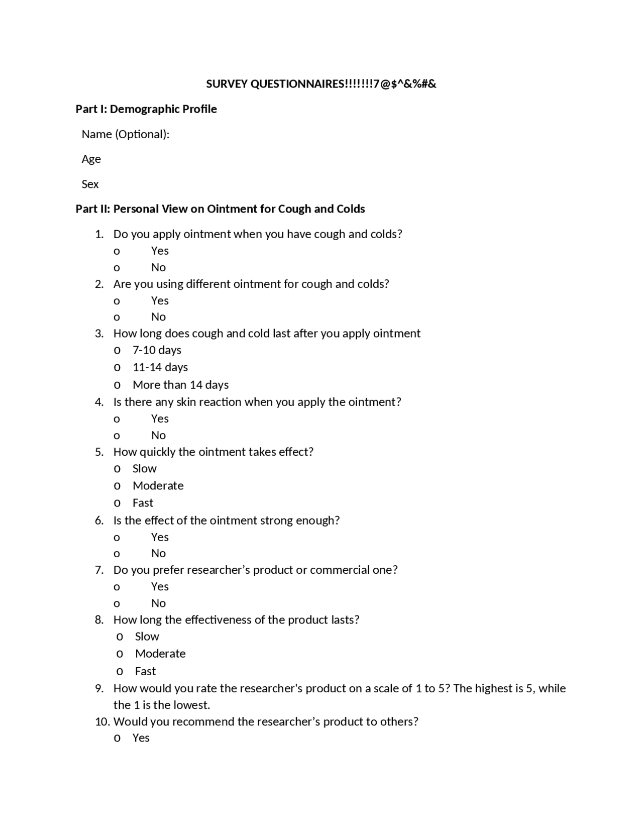 Research Project Questionnaire | Assignments Earth science | Docsity