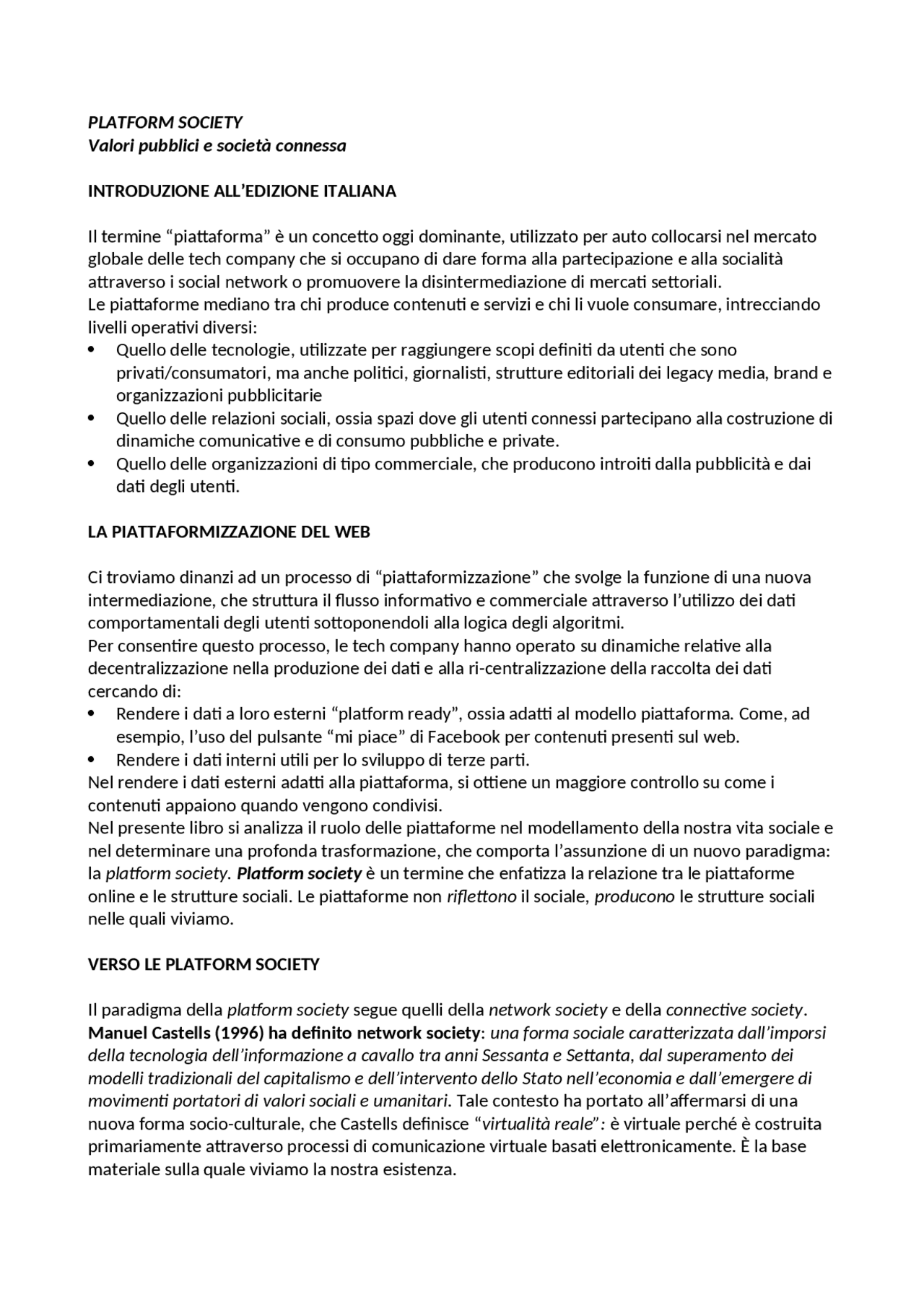 Riassunto Del Libro Platform Society Docsity