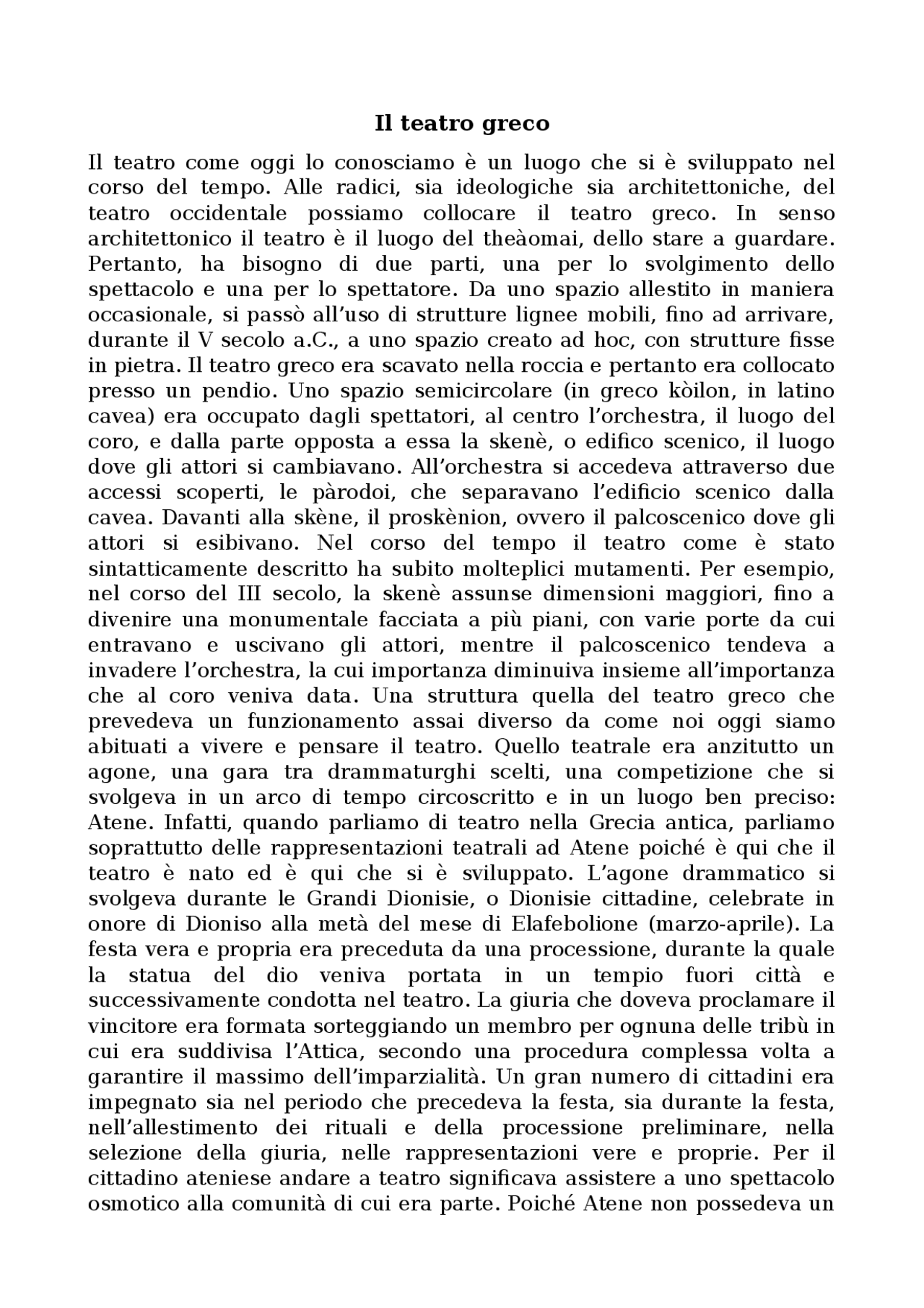 Riassunto Greco Per Scuola Superiore Docsity