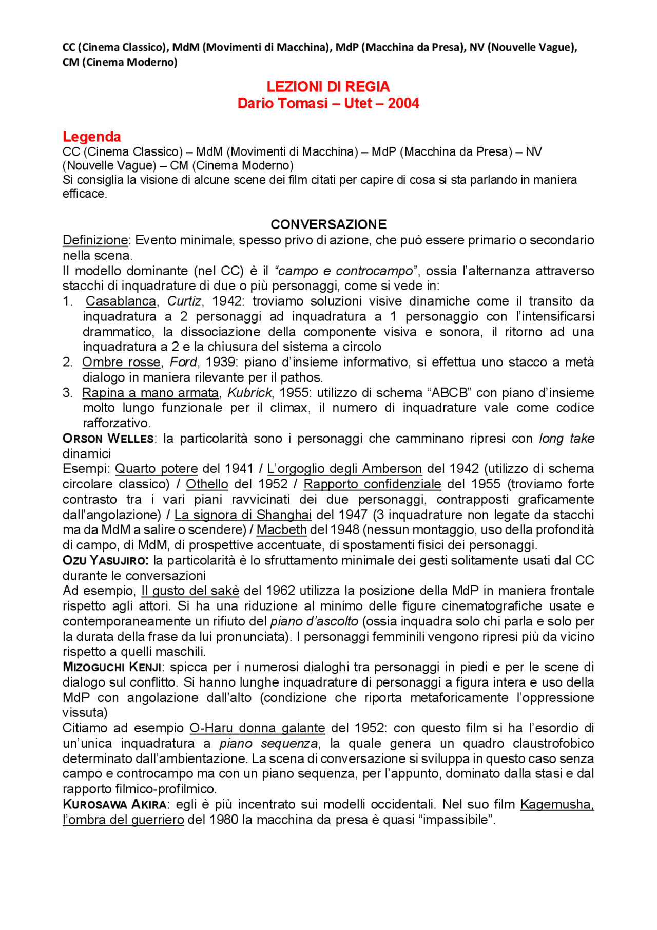 Lezioni Di Regia D Tomasi Utet 2004 Docsity