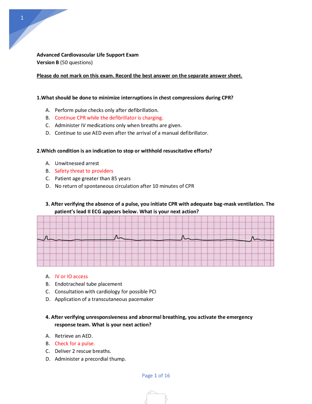 ACLS_Exam_Version_B.pdf - Docsity