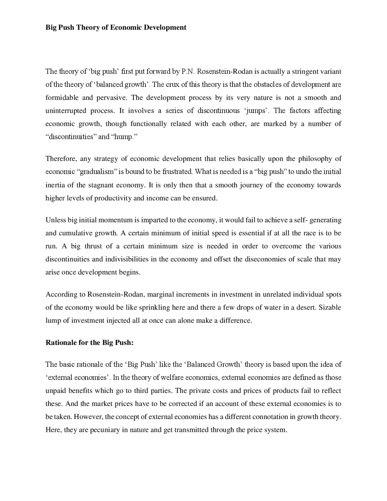 Big Push Theory of Economic Development | Study notes Economic Theory ...