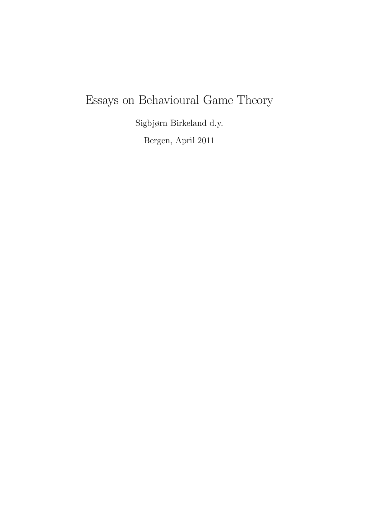 Essays On Behavioural Game Theory Docsity