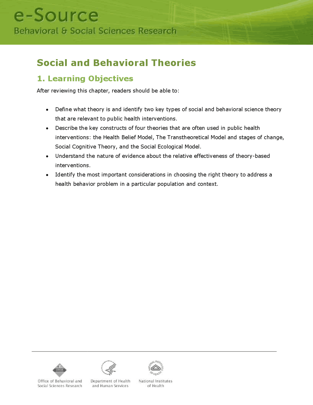 Social and Behavioral Theories - Docsity