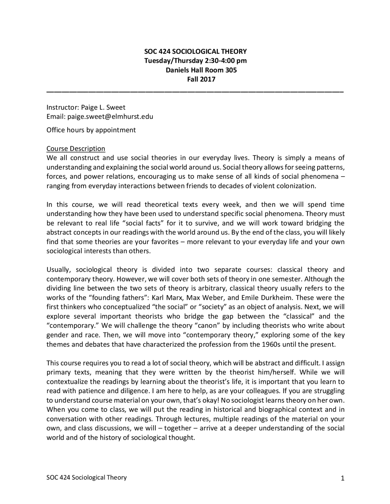 Theory Of Sociological Syllabus Docsity