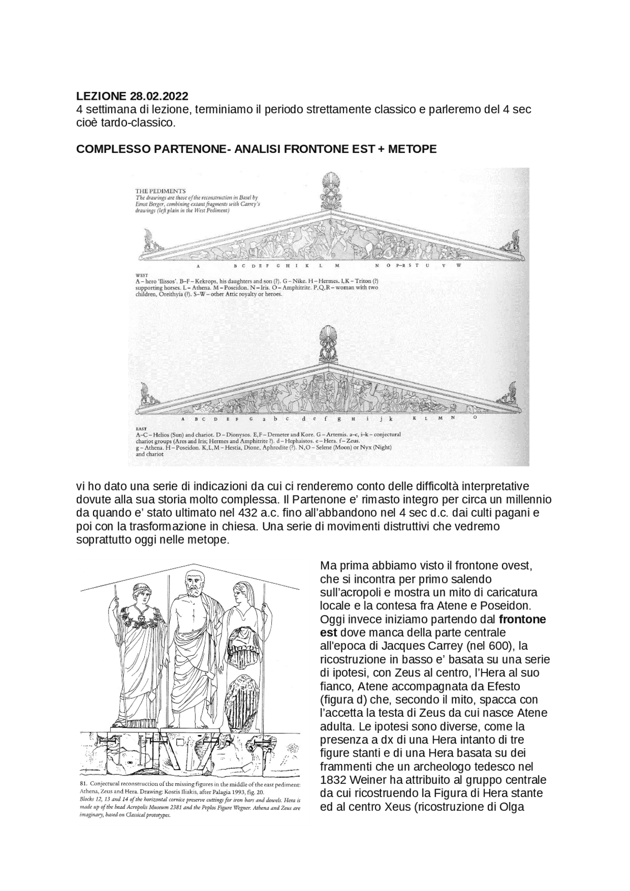 Analisi frontone est del Partenone + metope + fregi (sbobina) - Docsity