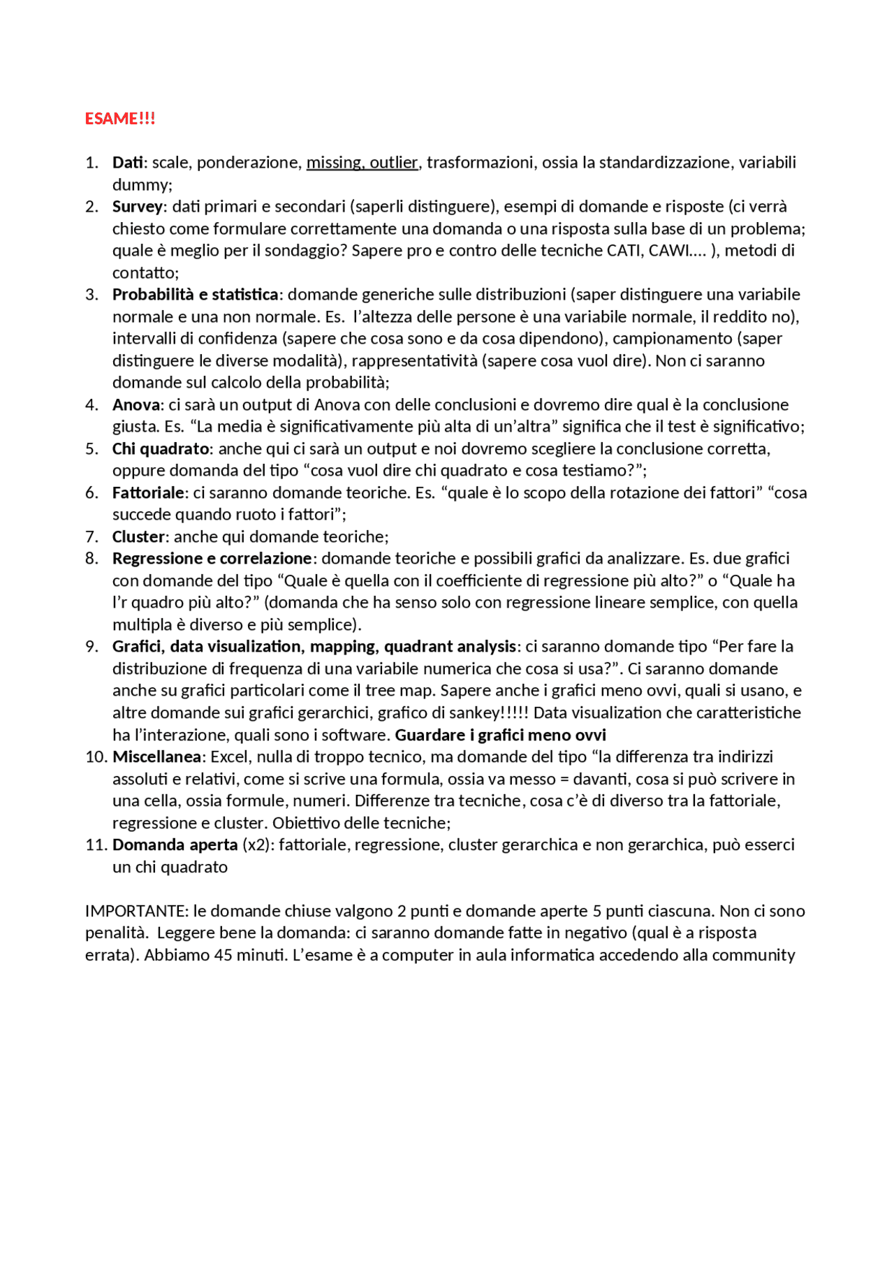 Esercitazione Domande Aperte Data Analysis Docsity