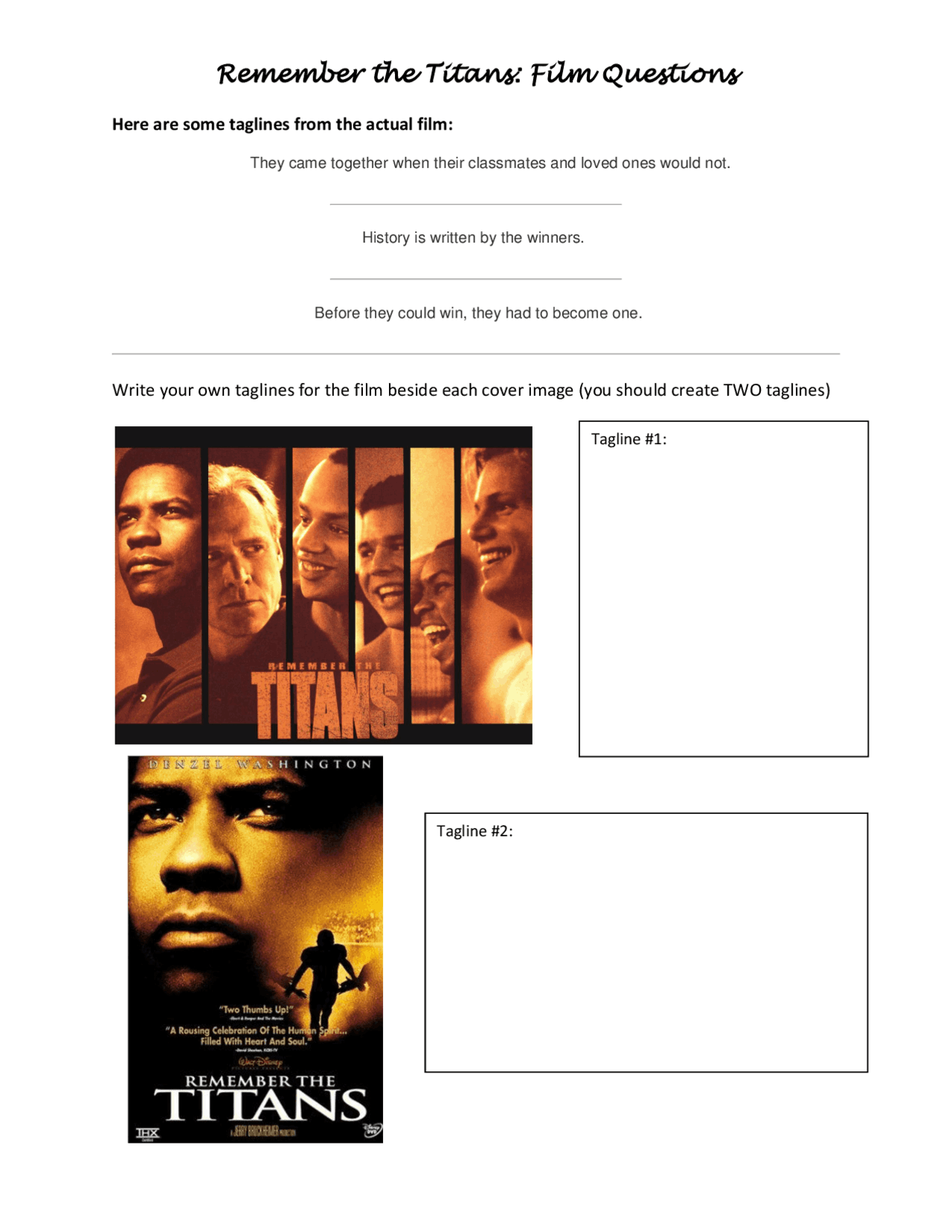 Remember the Titans: Film Questions - Docsity