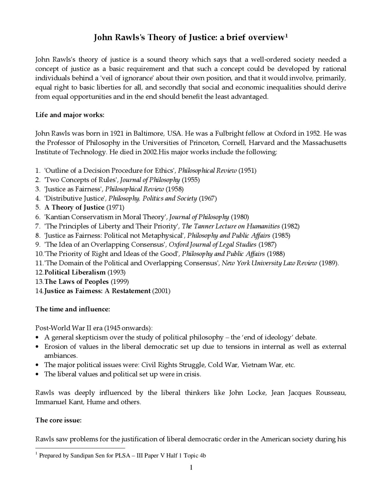 John Rawls theory of justice | Study notes Criminal Justice | Docsity