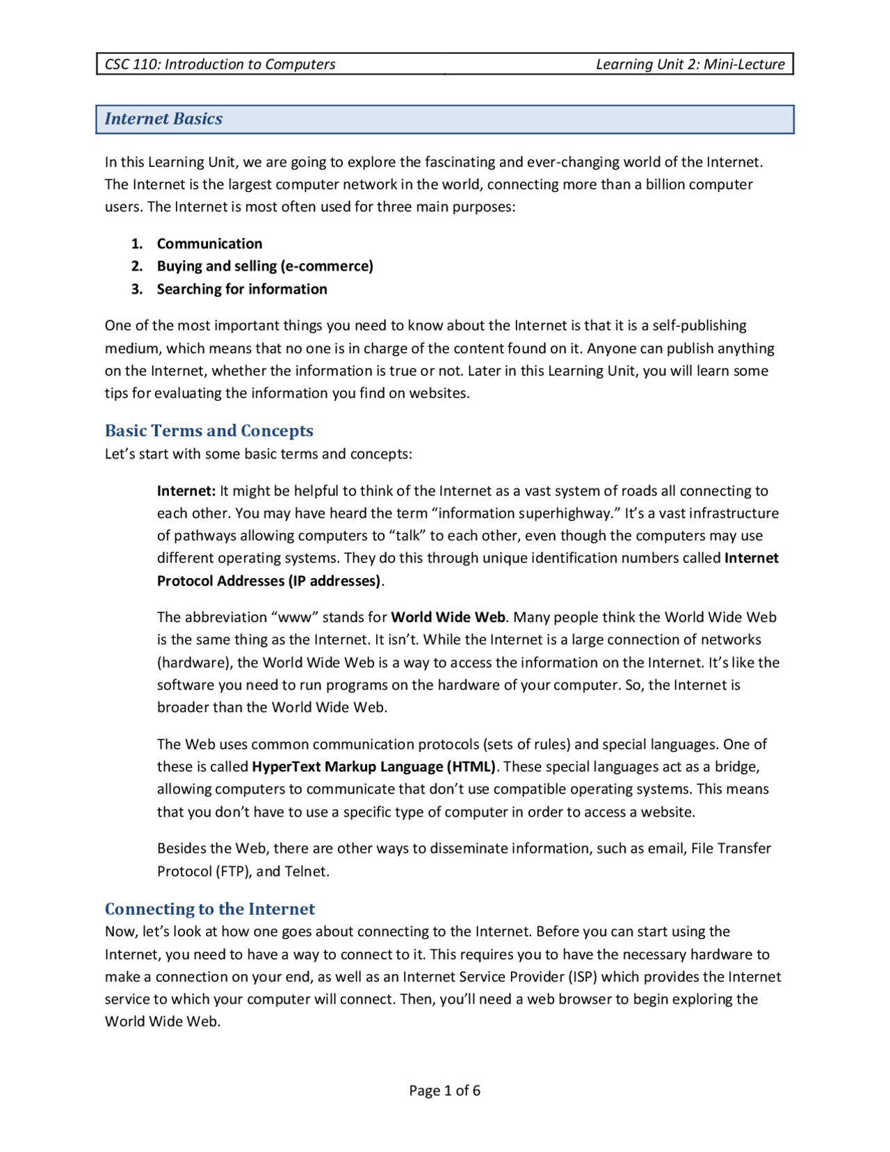 Introduction to Computers: Internet Basics | Study notes Internet and ...