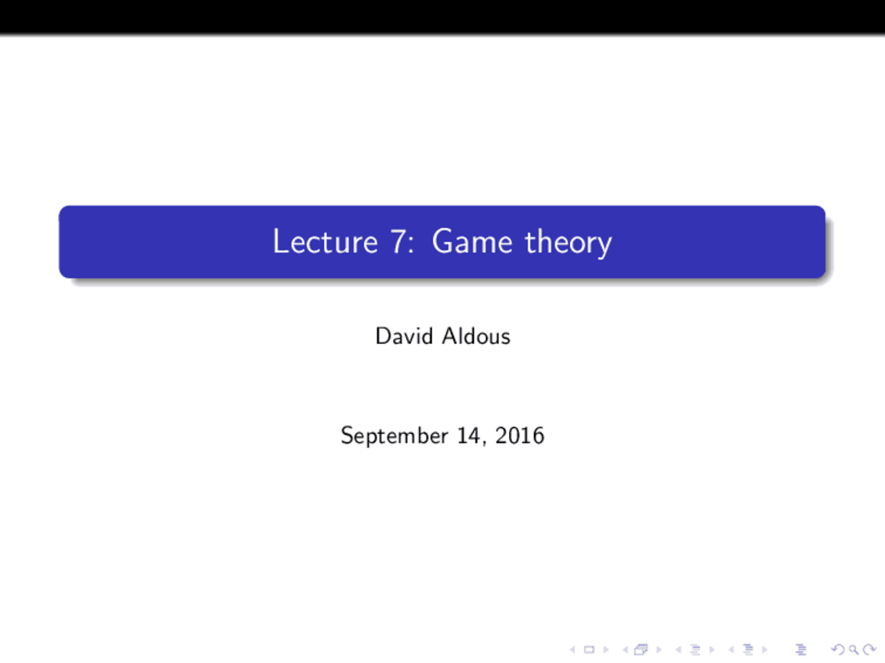 Game Theory David Aldous Slides Game Theory Docsity