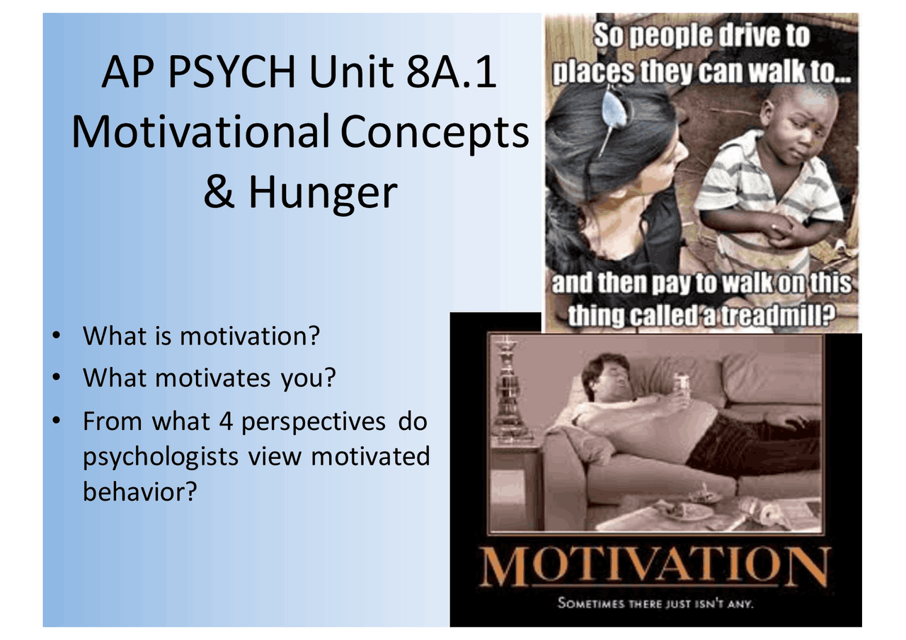 AP Psychology: Motivation Concepts & Hungers - Docsity