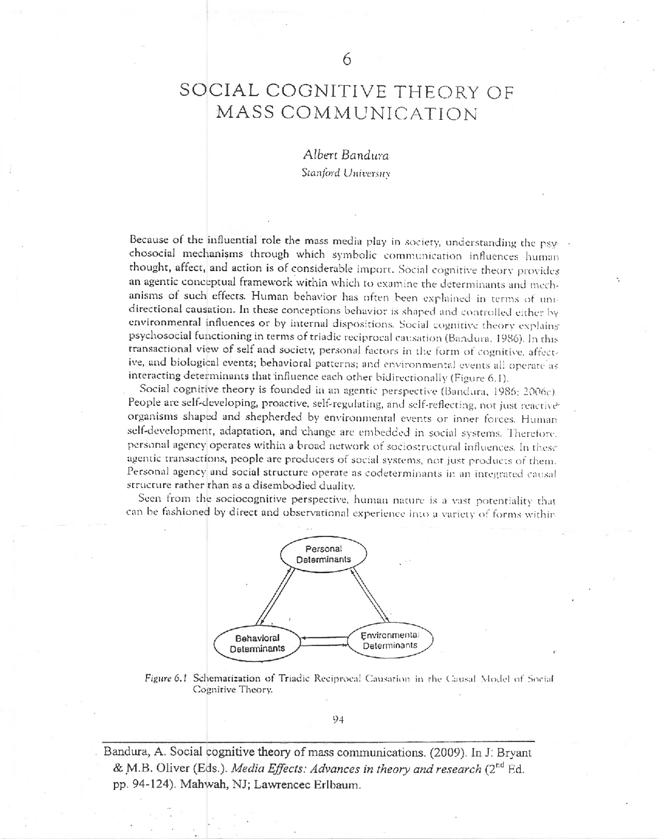 Social Cognitive Theory Of Mass Communication Docsity