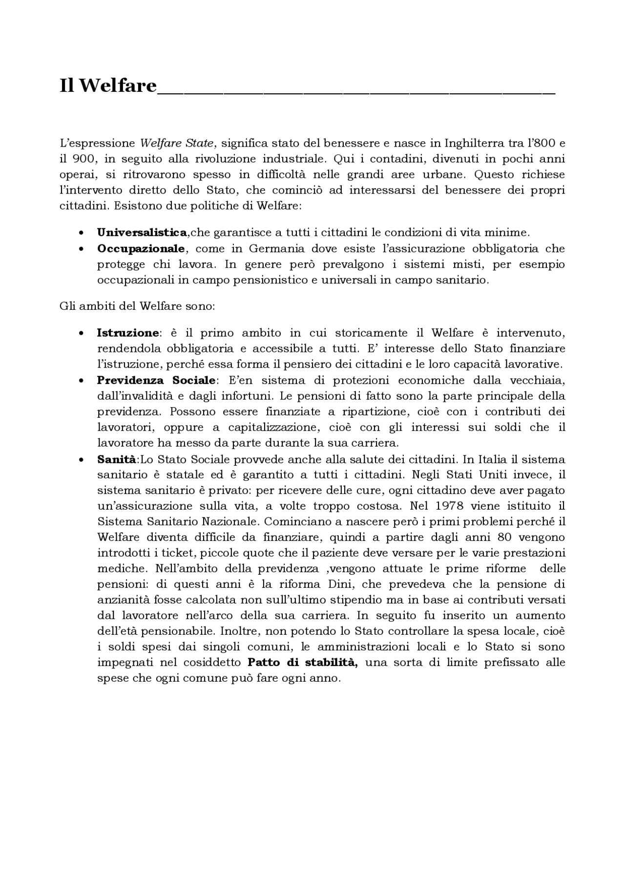 Il Welfare State Stato Del Benessere Dispense Di Scienze Umane E