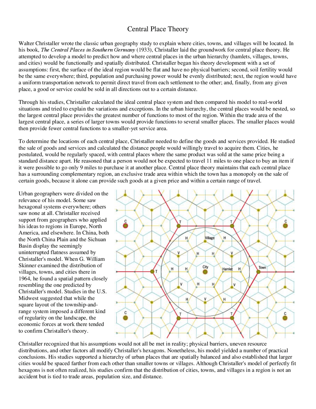 Central Place Theory Geography - Docsity