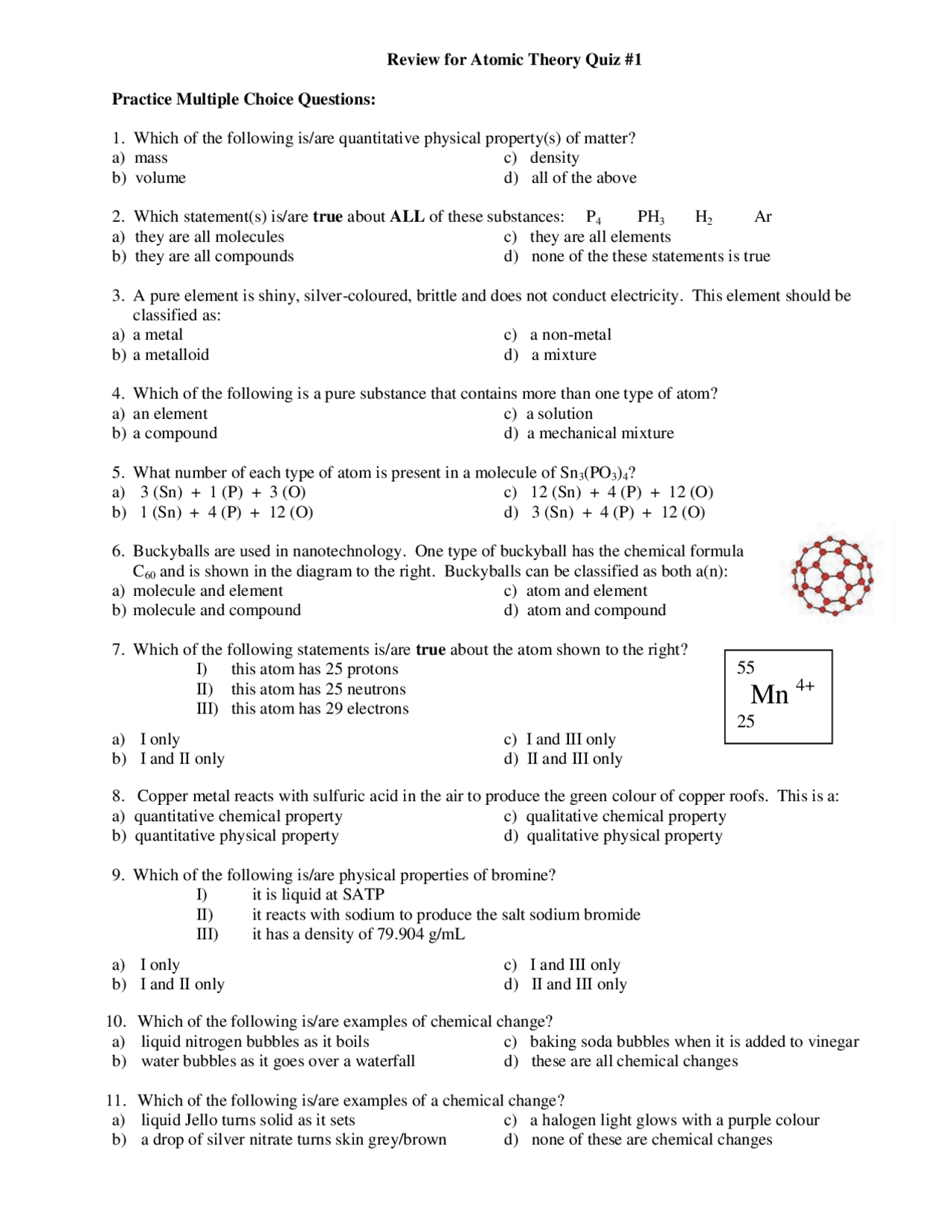 Review for Atomic Theory Quiz #1 | Quizzes Chemistry | Docsity
