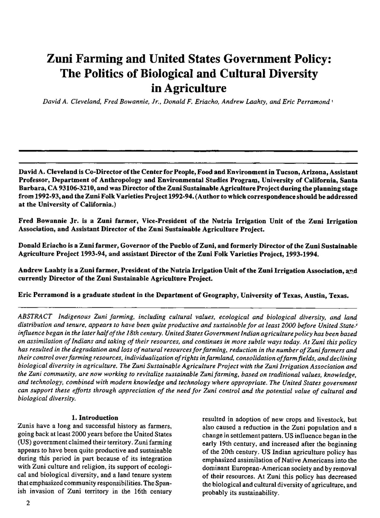 Zuni farming and united state government policy - Docsity