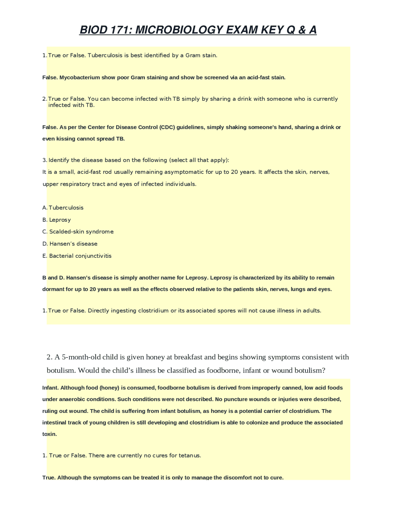 Portagelearningbiod171microbiologylectureexamkey16 Docsity