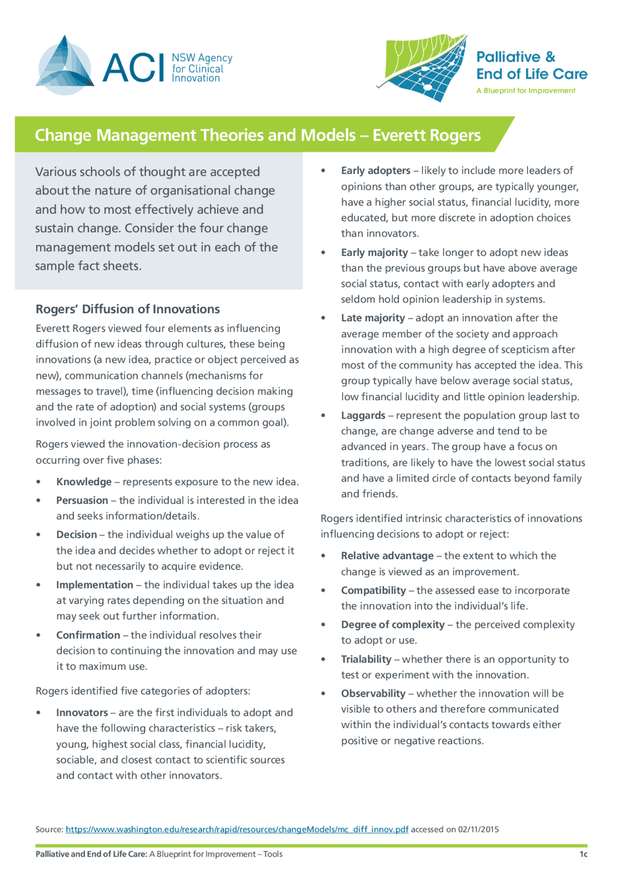 Change management theories and models-Rogers | Study notes Change ...