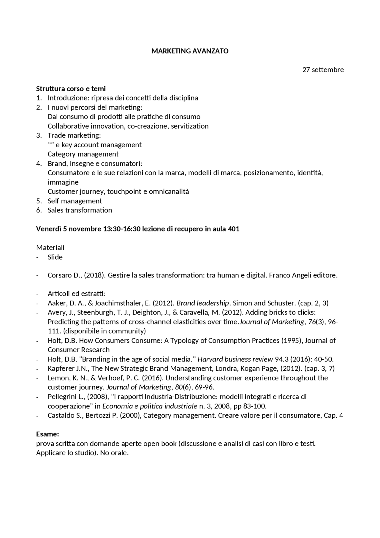 Appunti Marketing Avanzati Professore Bertozzi Iulm Docsity