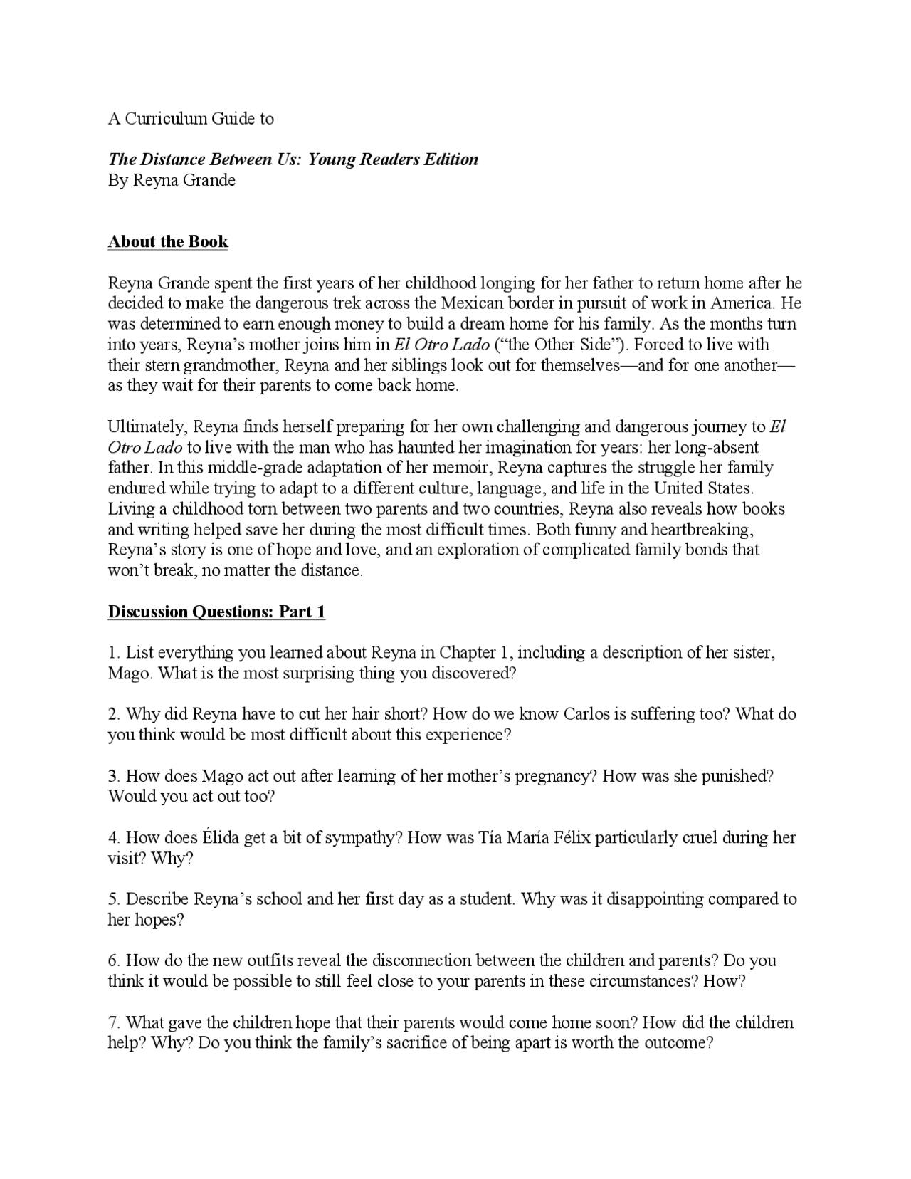 The distance between us by Reyna Grande - Docsity