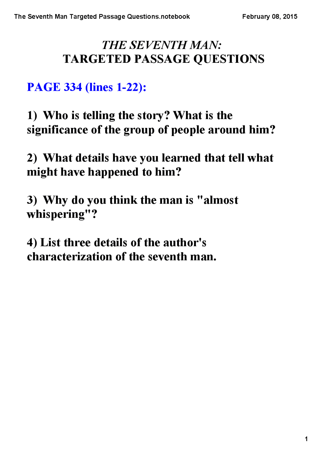 The Seventh Man Exercises Literature Docsity