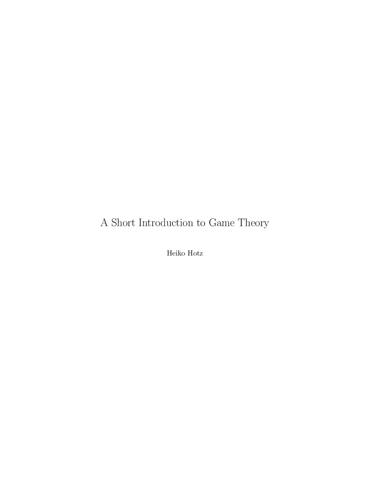 A Short Introduction To Game Theory Papers Game Theory Docsity