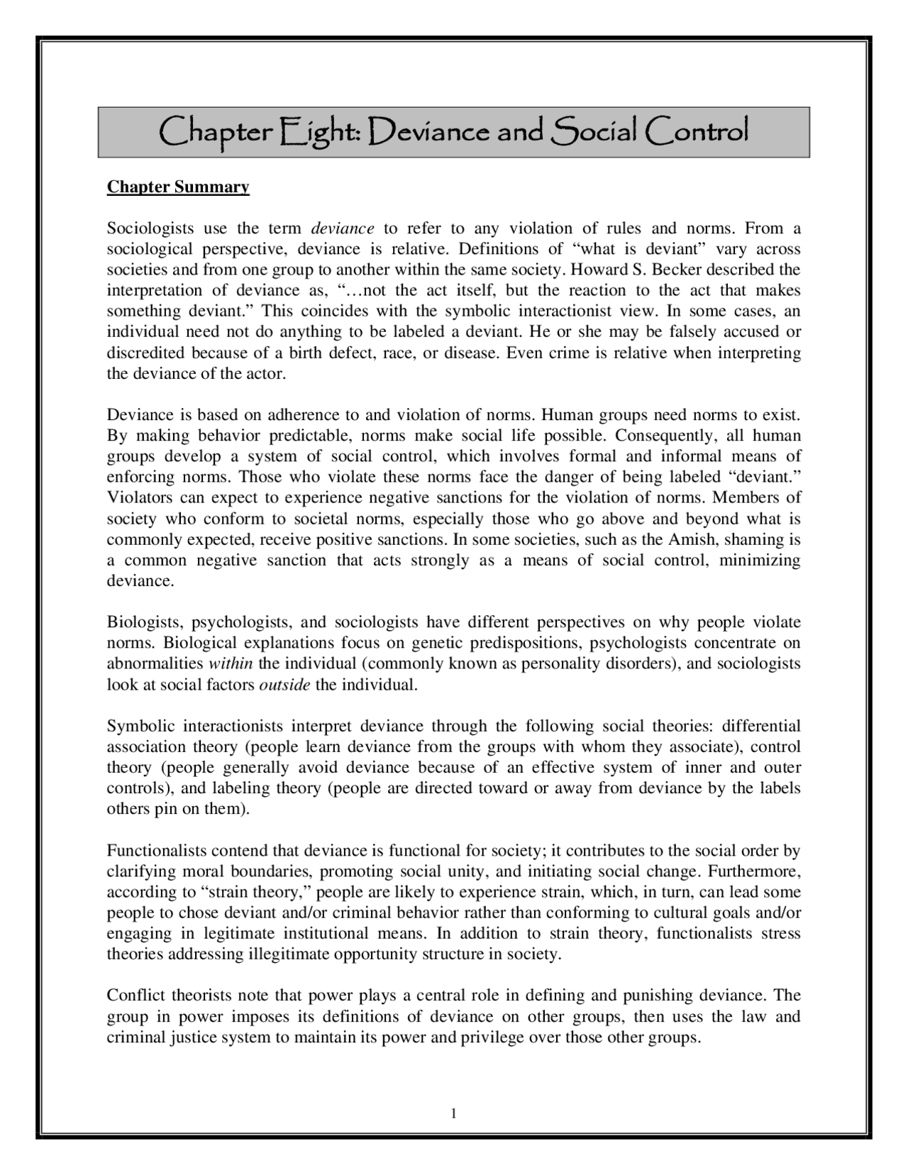 Chapter Eight Deviance And Social Control Docsity