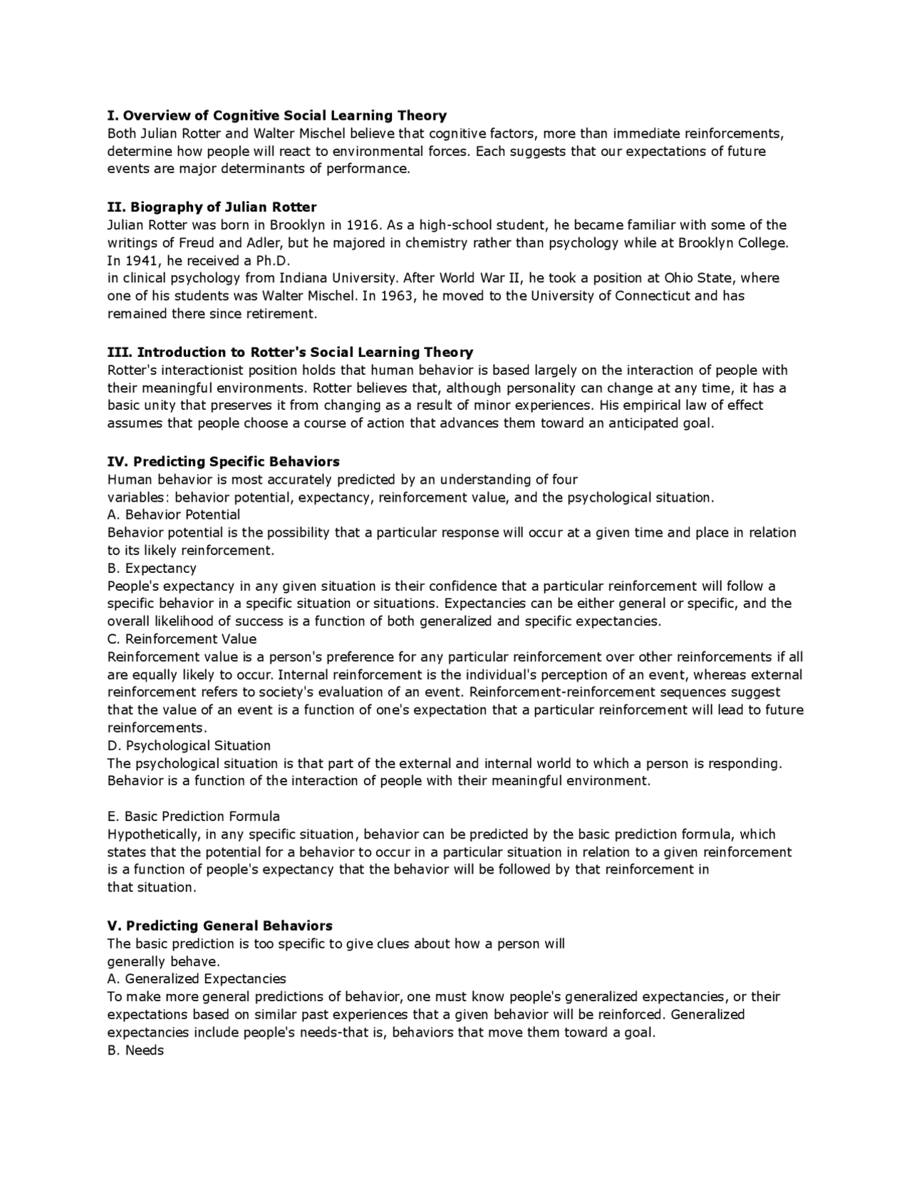 Julian Rotter Cognitive Social learning Theory | Study notes Social ...