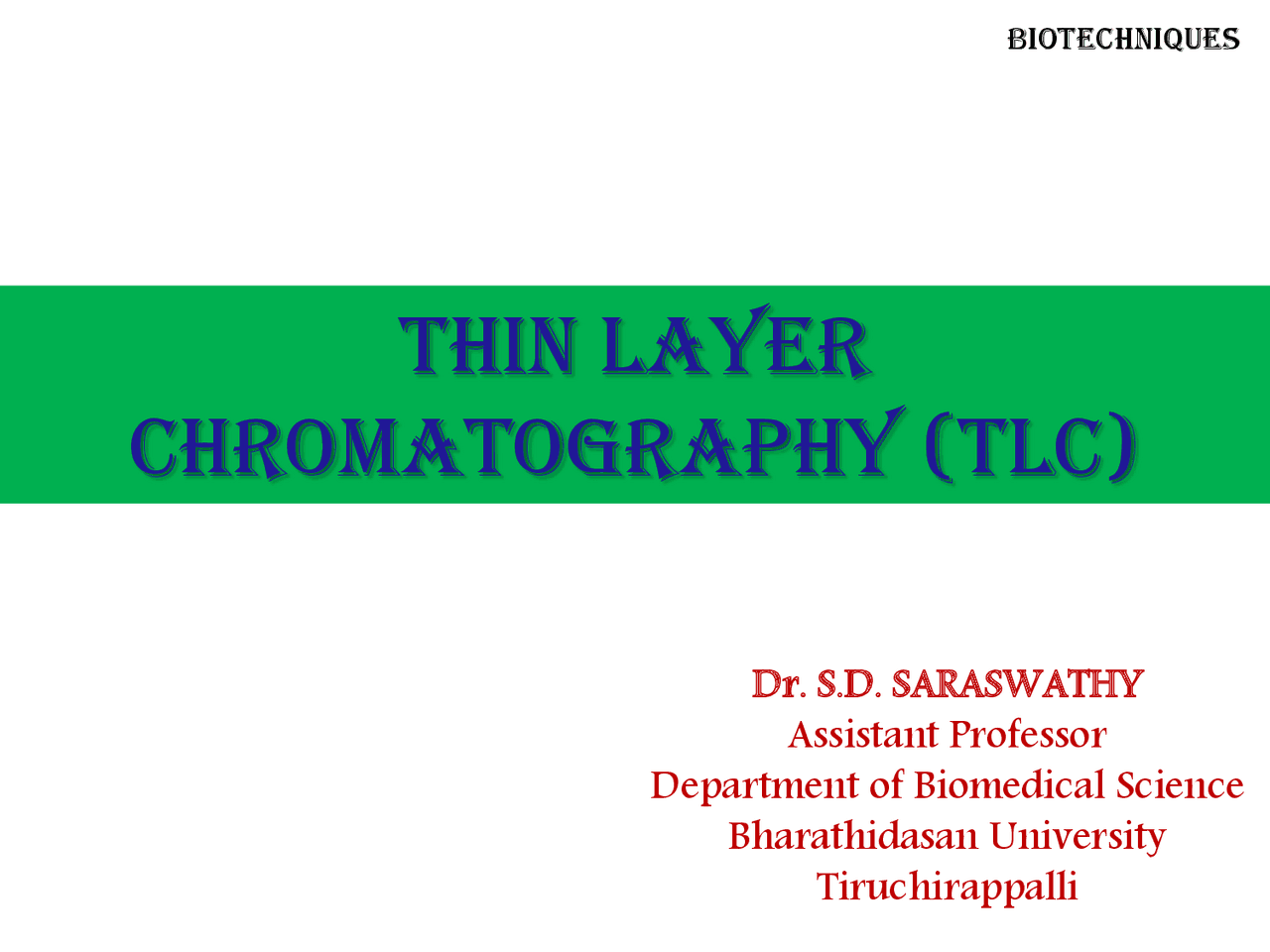 Thin Layer Chromatography Lecture Slides Slides Chemistry Docsity