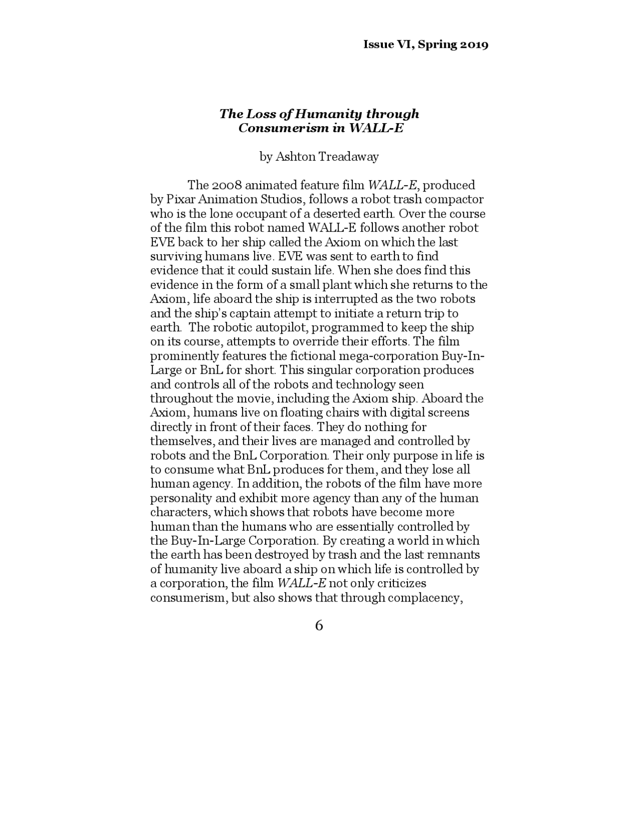 The Loss of Humanity Through Consumerism in Wall-E | Lecture notes ...