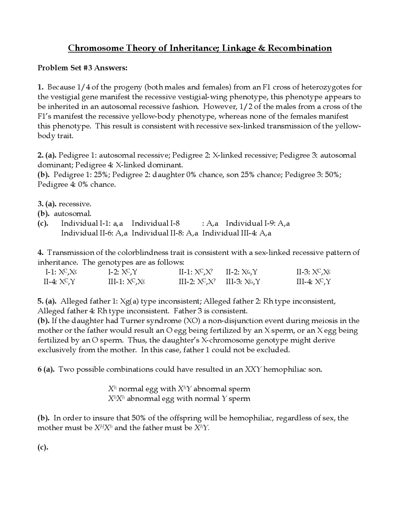 Chromosome Theory Of Inheritance Linkage And Recombination Docsity